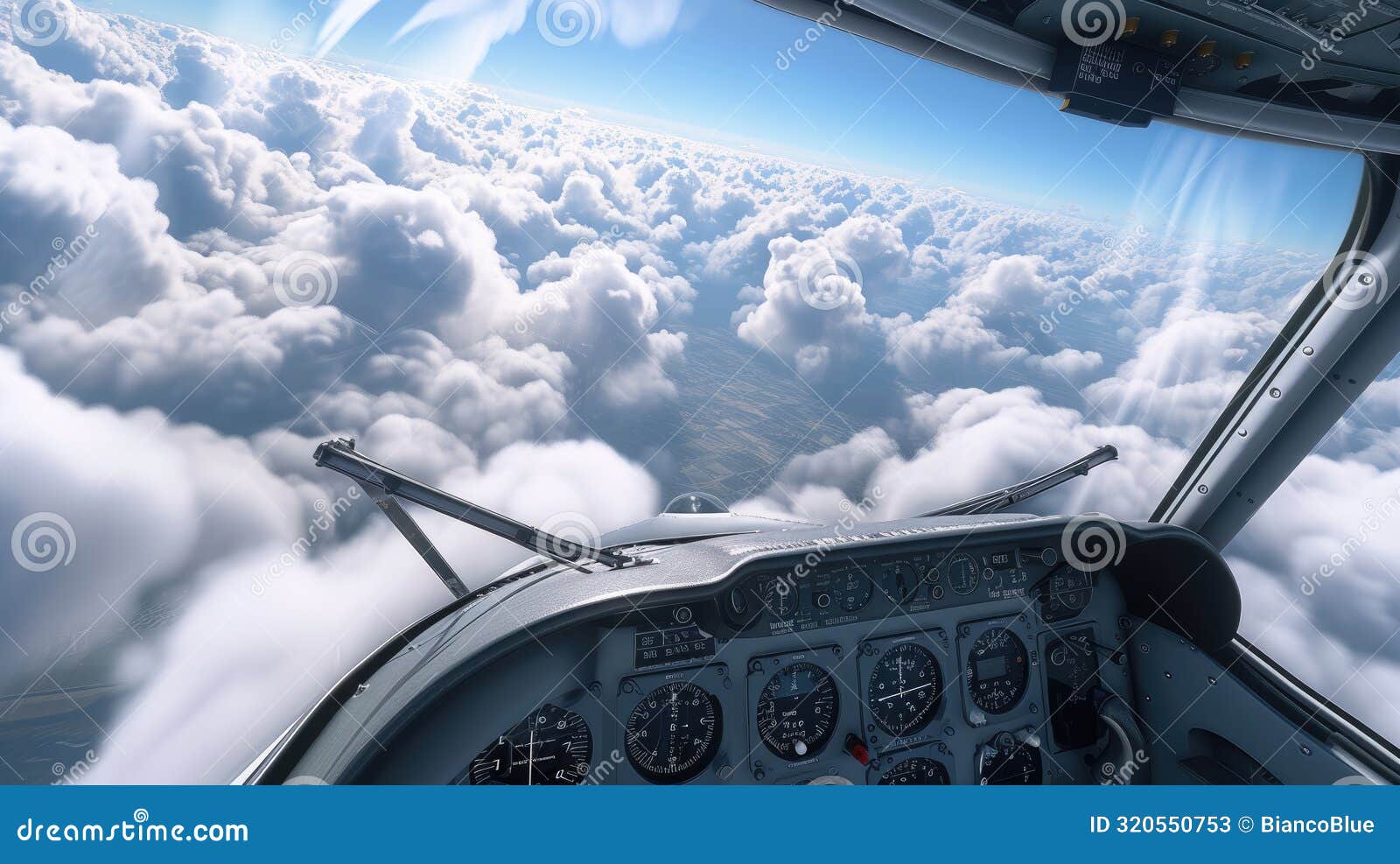 A Pilot is View from the Cockpit of an Airplane Flying Above the Clouds ...