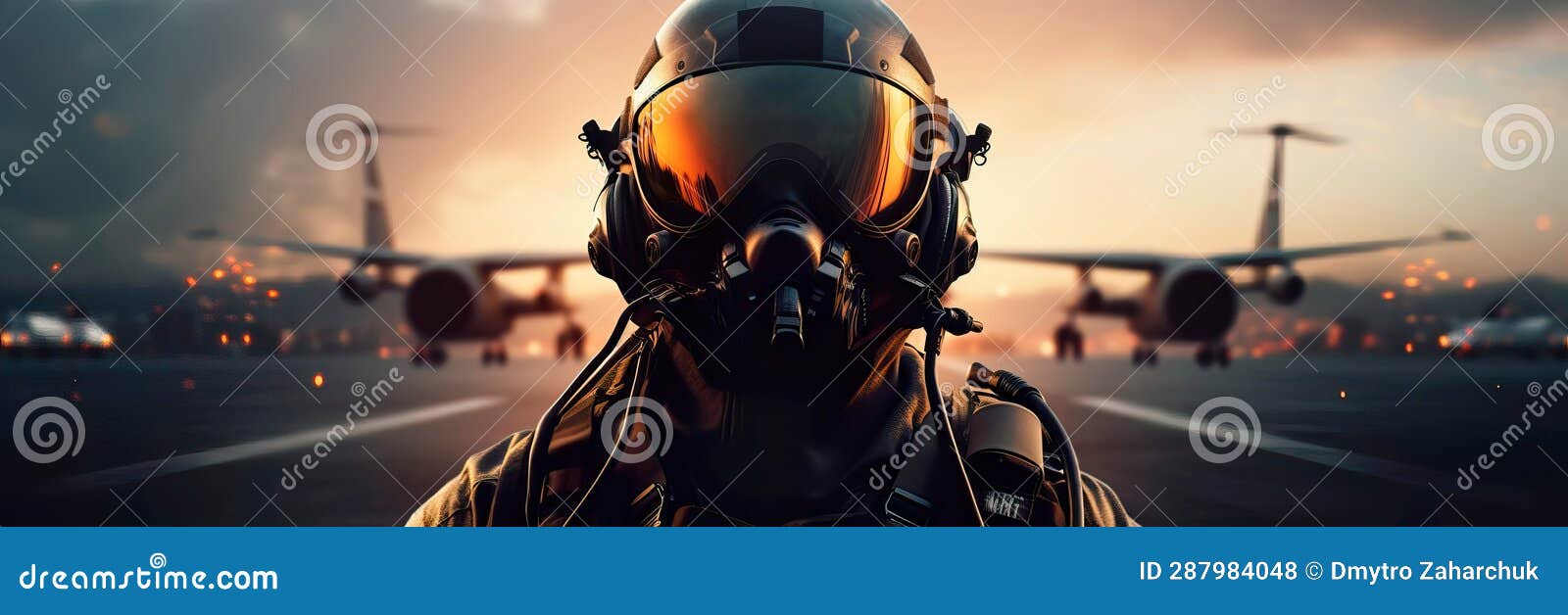 Pilot Walking Along the Runway Lighting in the Background of a Multi ...