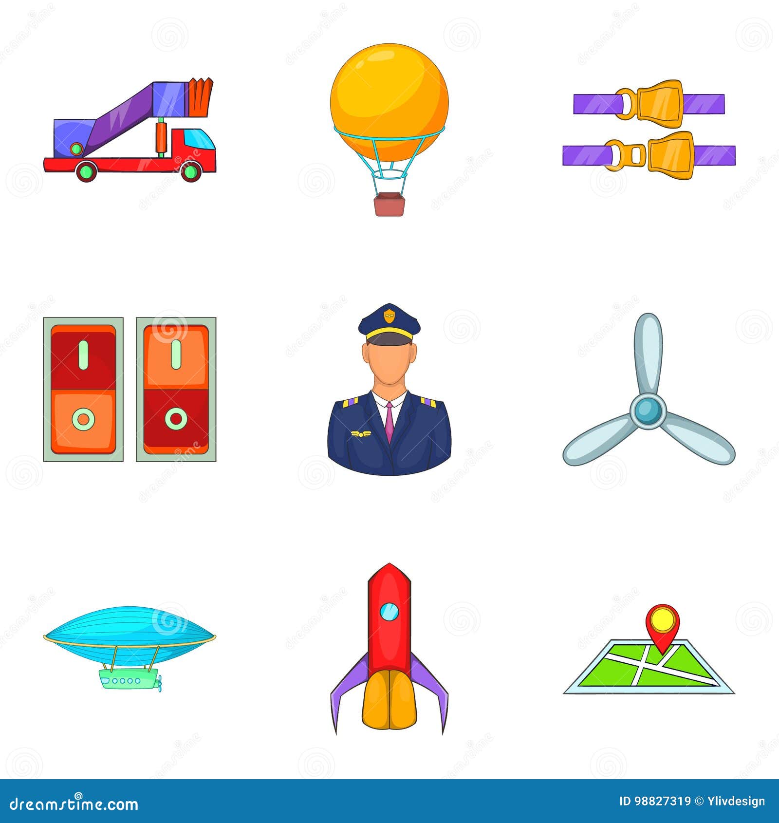 Piloting Icons Set, Cartoon Style Stock Vector - Illustration of engine ...