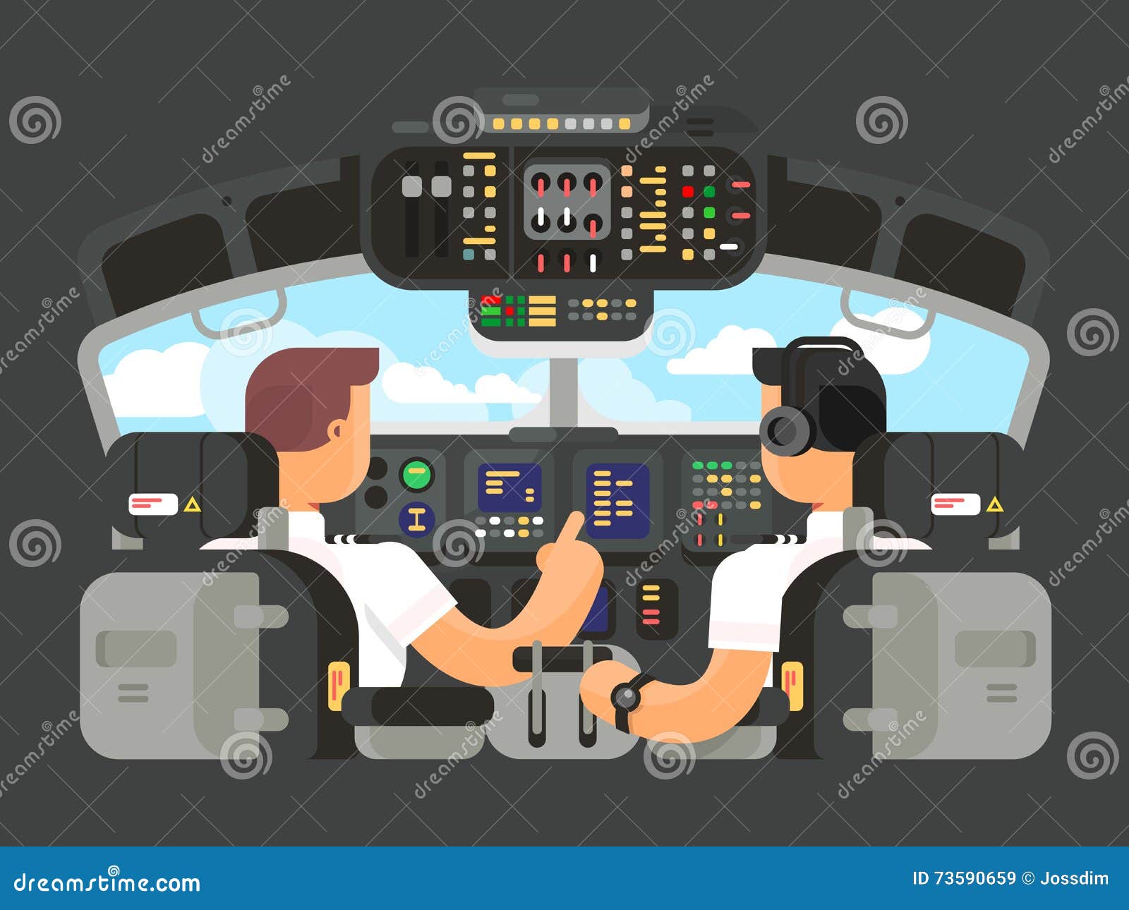 Pilots in Cockpit Flat Design Stock Vector - Illustration of captain ...