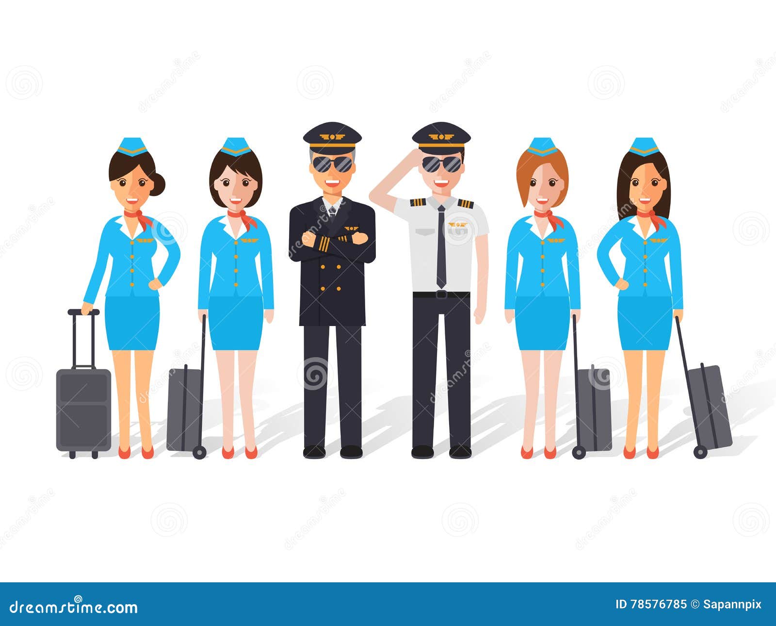 Pilots And Flight Attendants Cartoon Vector | CartoonDealer.com #78576785