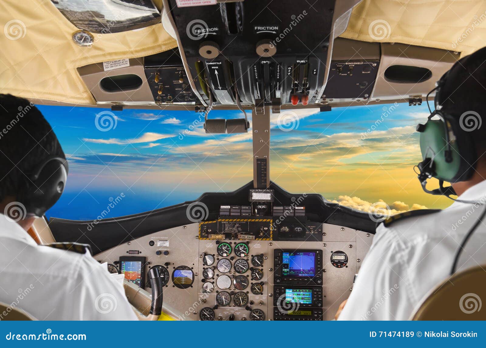 Pilots in the Plane Cockpit and Sunset Stock Image - Image of airplane ...