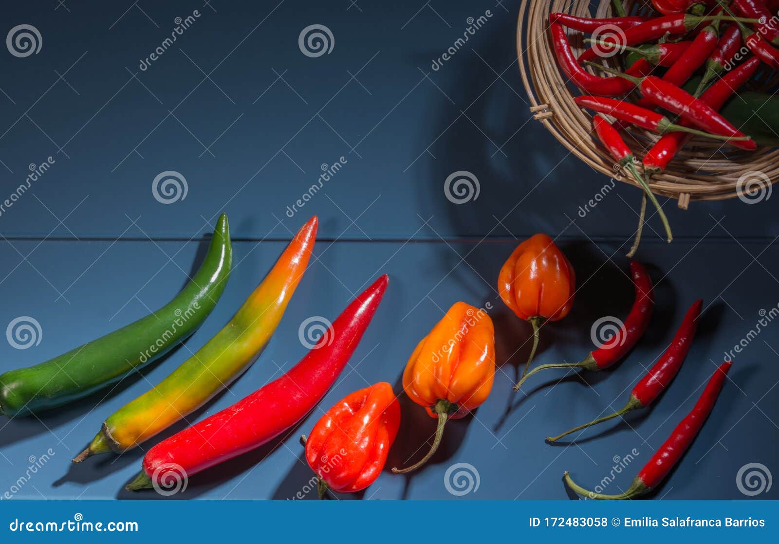 Pimenta Pimenta De Diferentes Tipos E Cores Com Copyspace E Fundo Azul ...