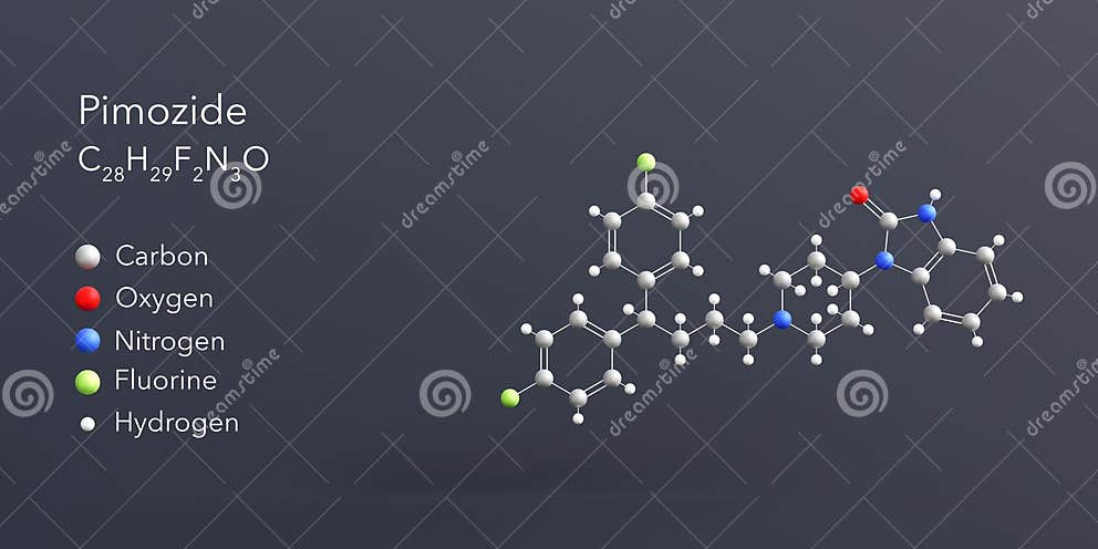 Pimozide Molecule 3d Rendering, Flat Molecular Structure with Chemical ...