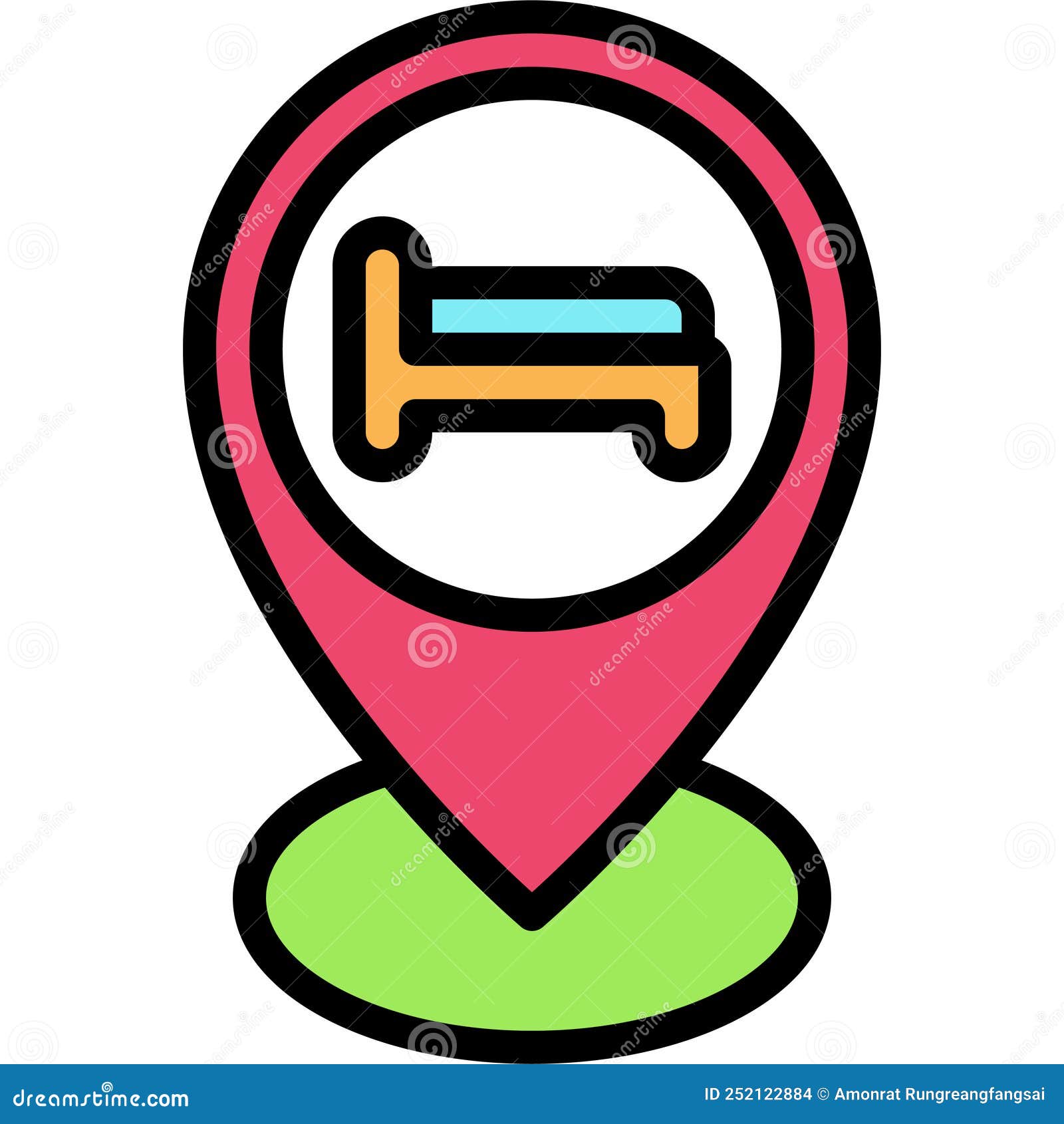 Pin with Bed Sign Icon, Location Map and Navigation Vector Stock Vector ...