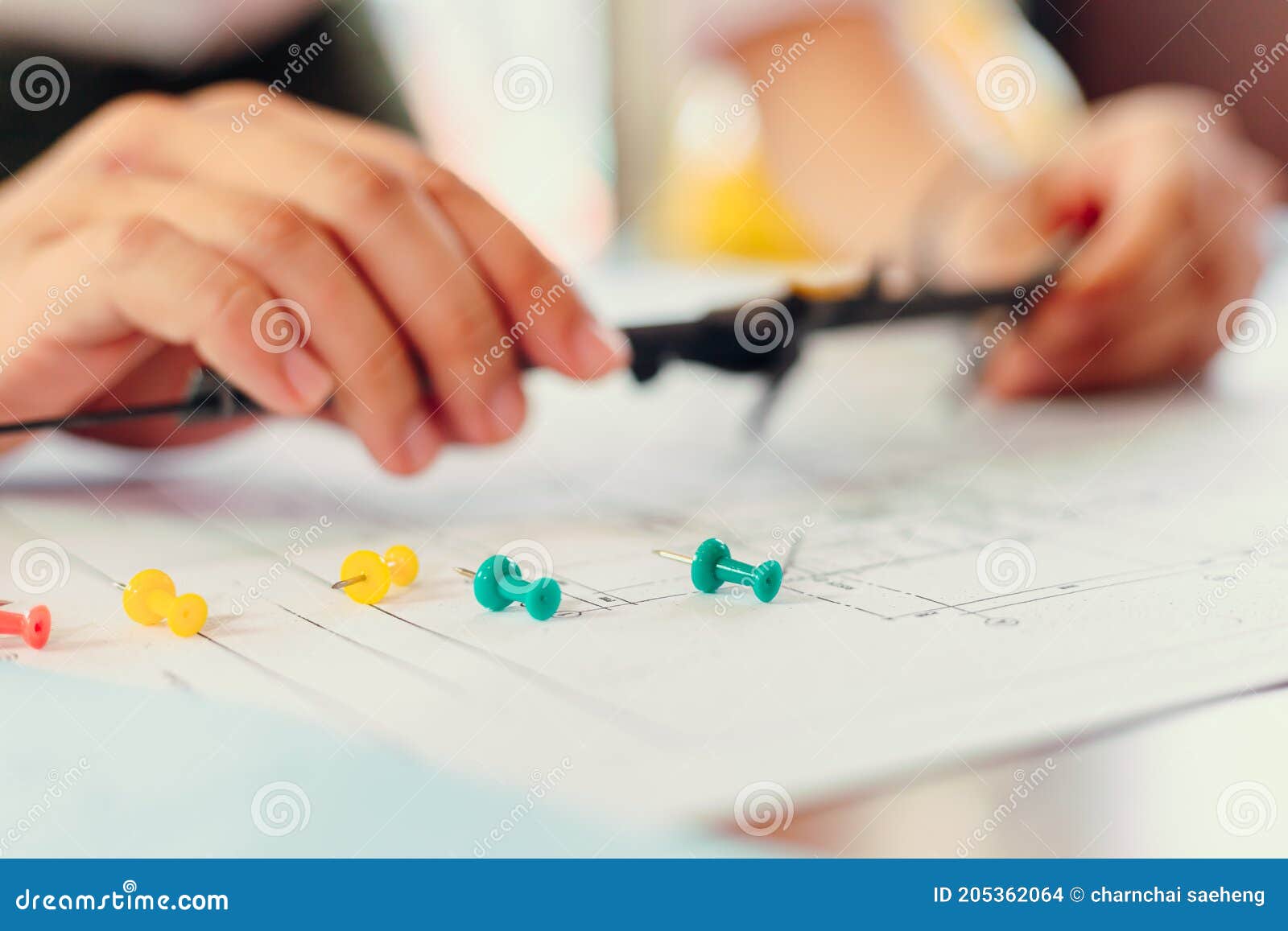 The Pin on Blue Print and Blur Engineering Hands Hold Vernier Caliper ...