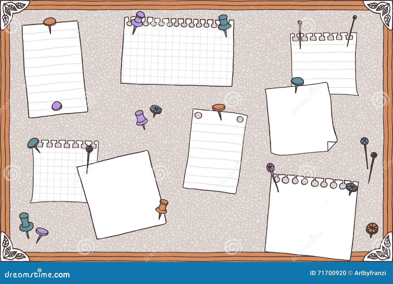 Pin Board, Pins and Empty Notes Stock Vector - Illustration of drawing ...