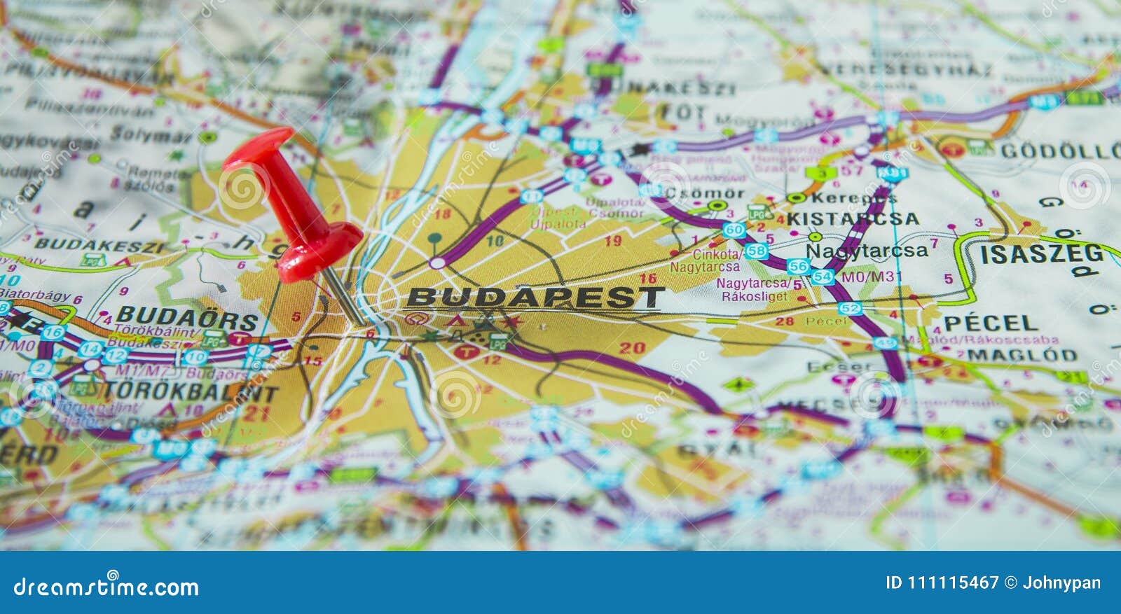 Pin on Budapest map. stock image. Image of capital, budapest - 111115467