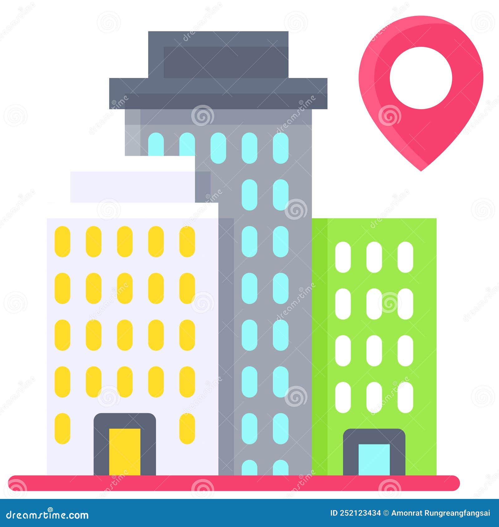 Pin with Building Icon, Location Map and Navigation Vector Stock Vector ...