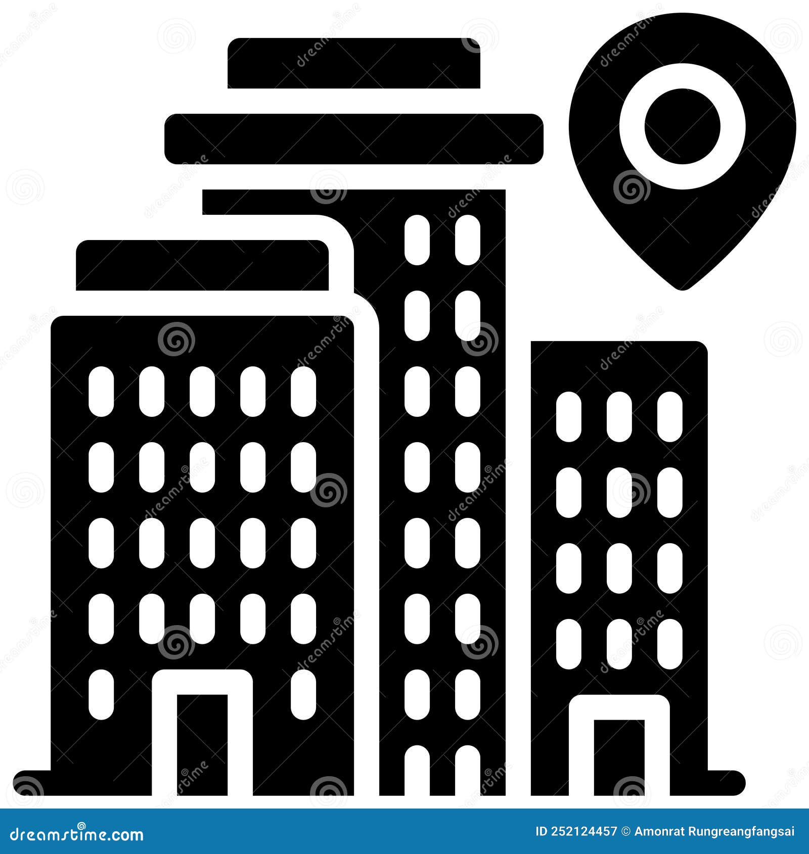 Pin with Building Icon, Location Map and Navigation Vector Stock Vector ...