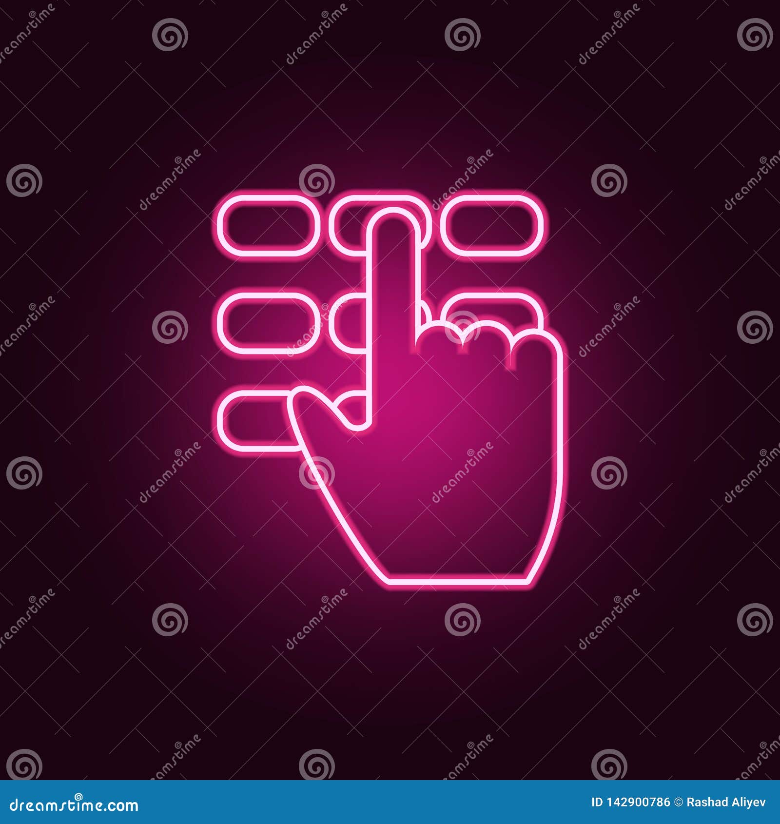 Pin Code and Hand Icon. Elements of Cyber Security in Neon Style Icons ...