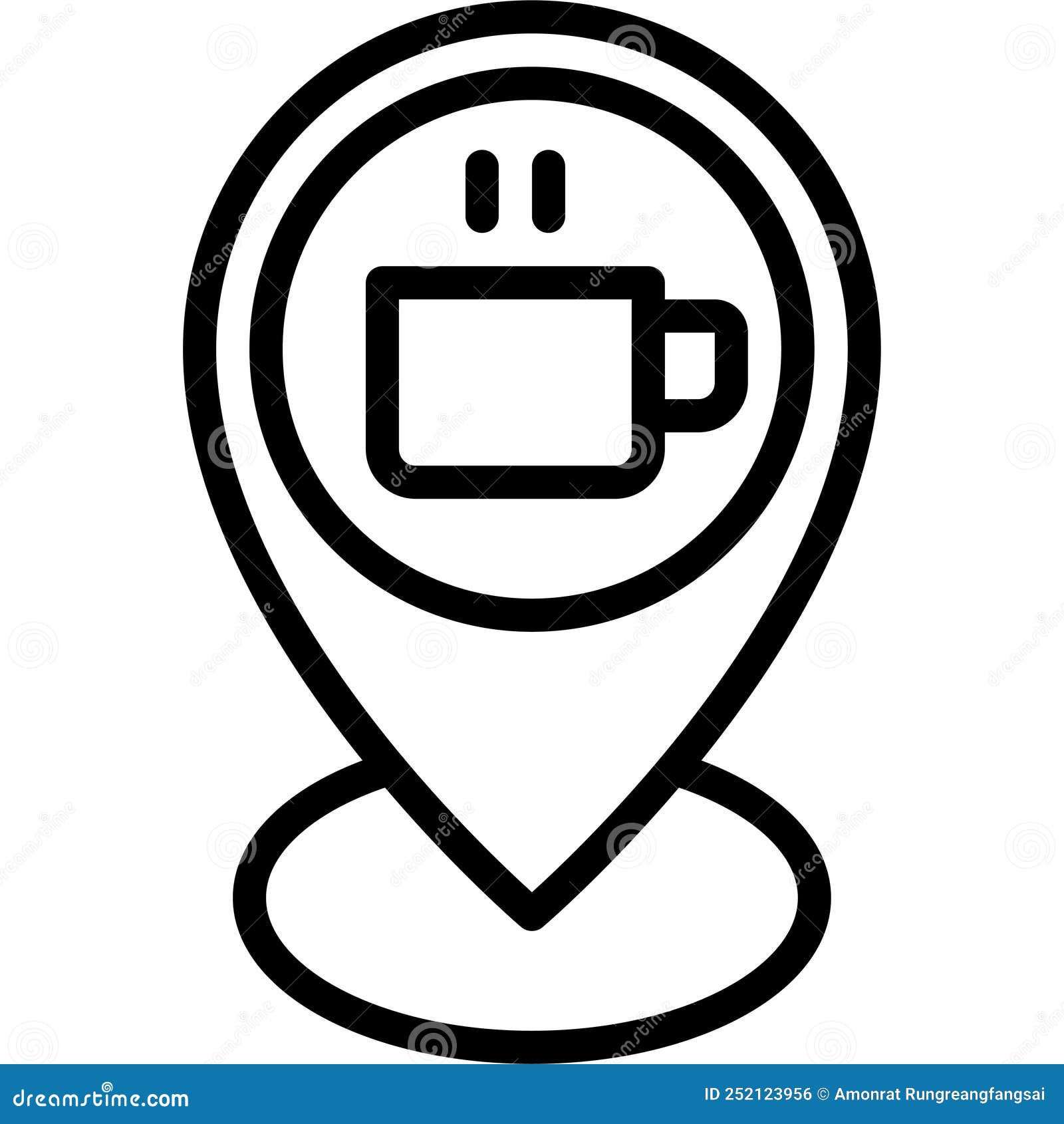 Pin with Coffee Cup Sign Icon, Location Map and Navigation Vector Stock ...