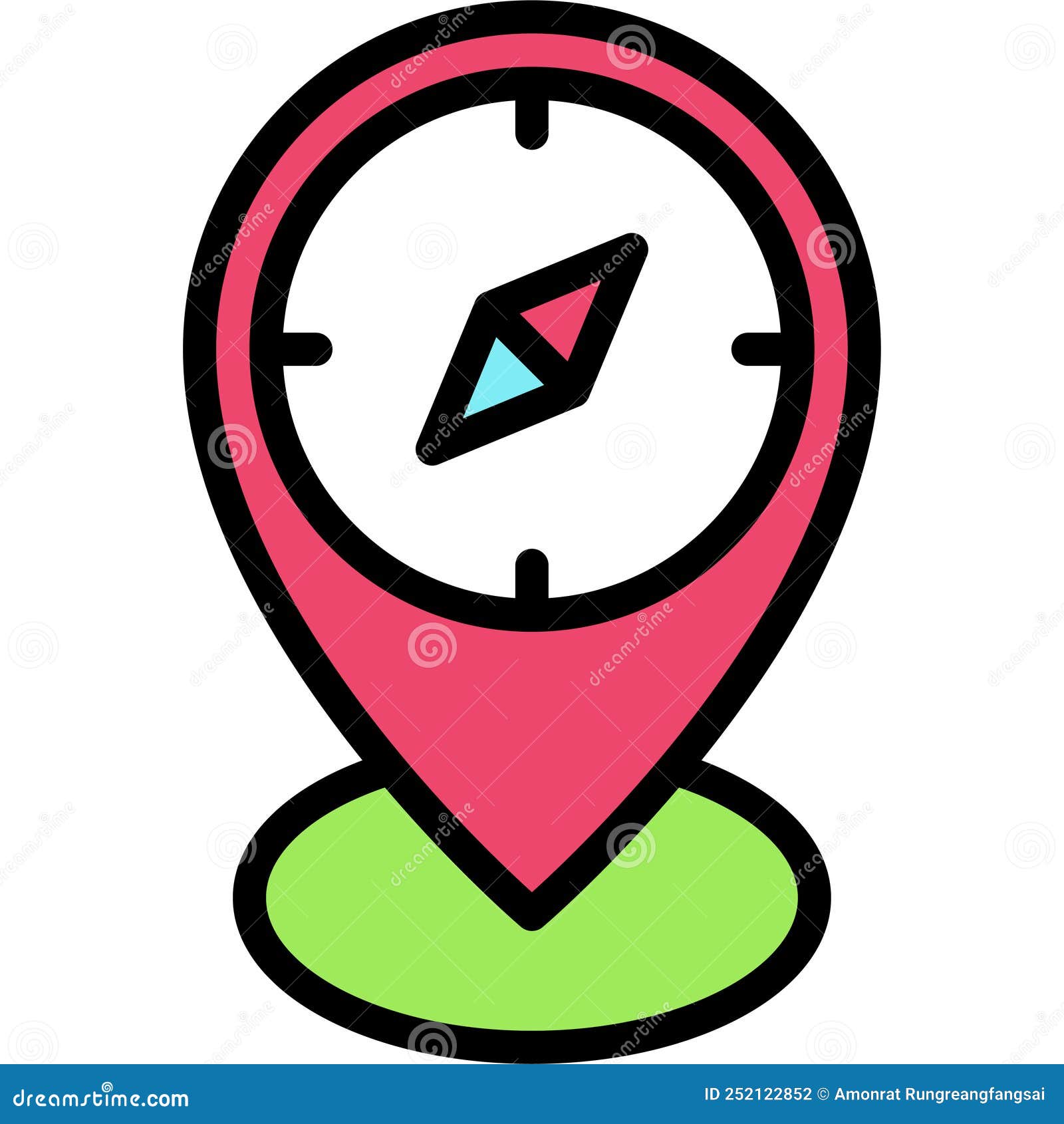 Pin with Compass Sign Icon, Location Map and Navigation Vector Stock ...