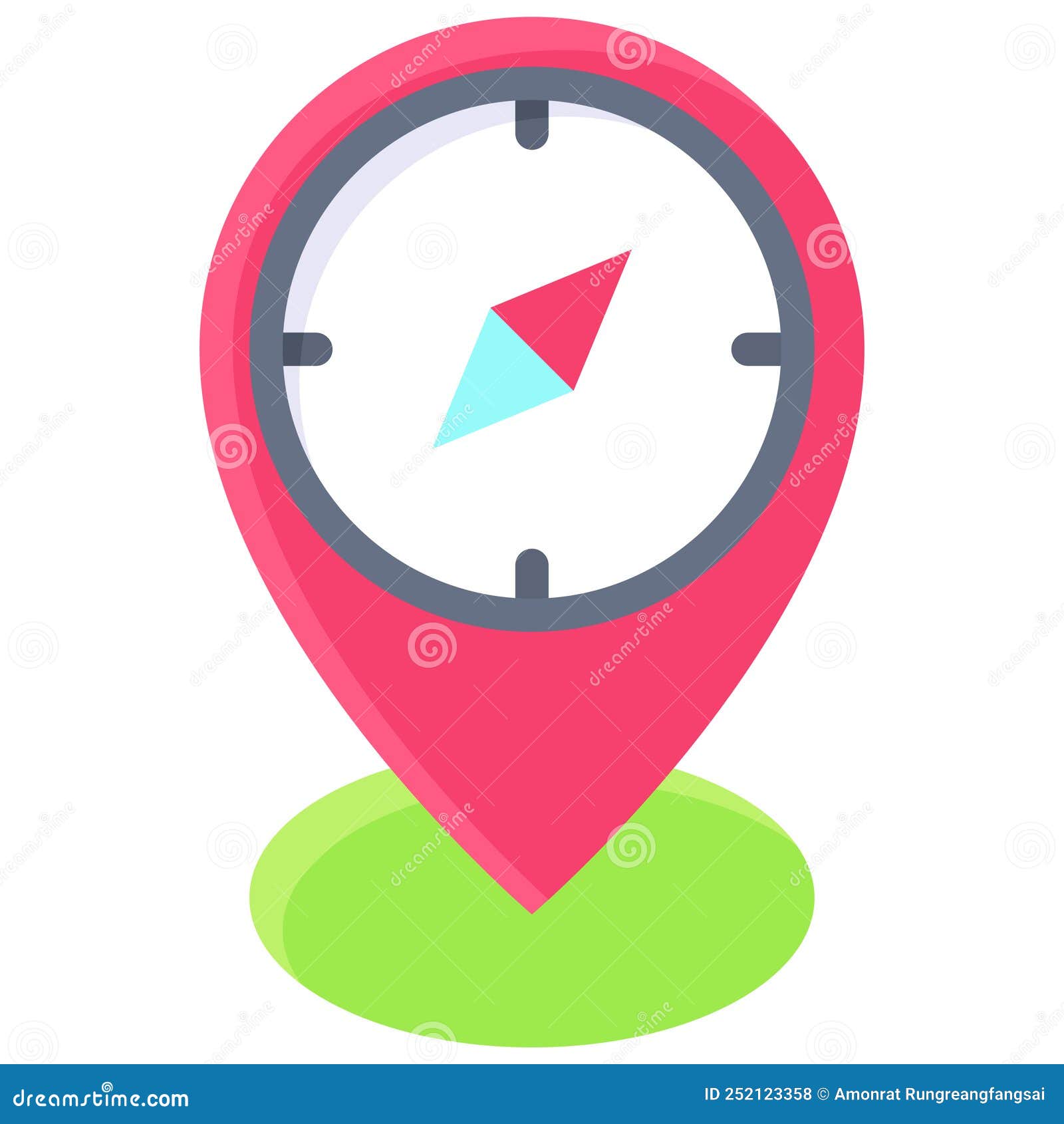 Pin with Compass Sign Icon, Location Map and Navigation Vector Stock ...