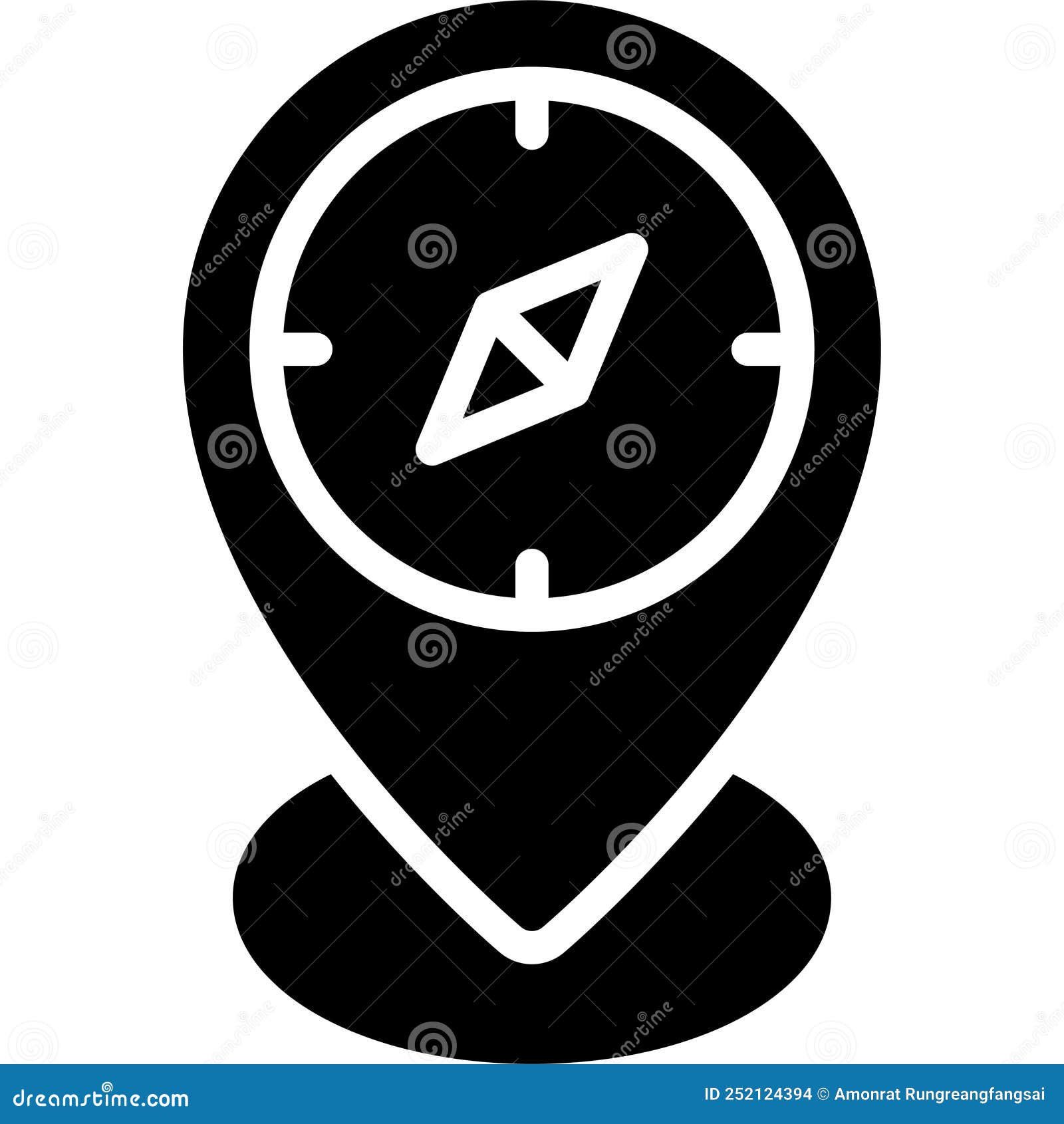 Pin with Compass Sign Icon, Location Map and Navigation Vector Stock ...