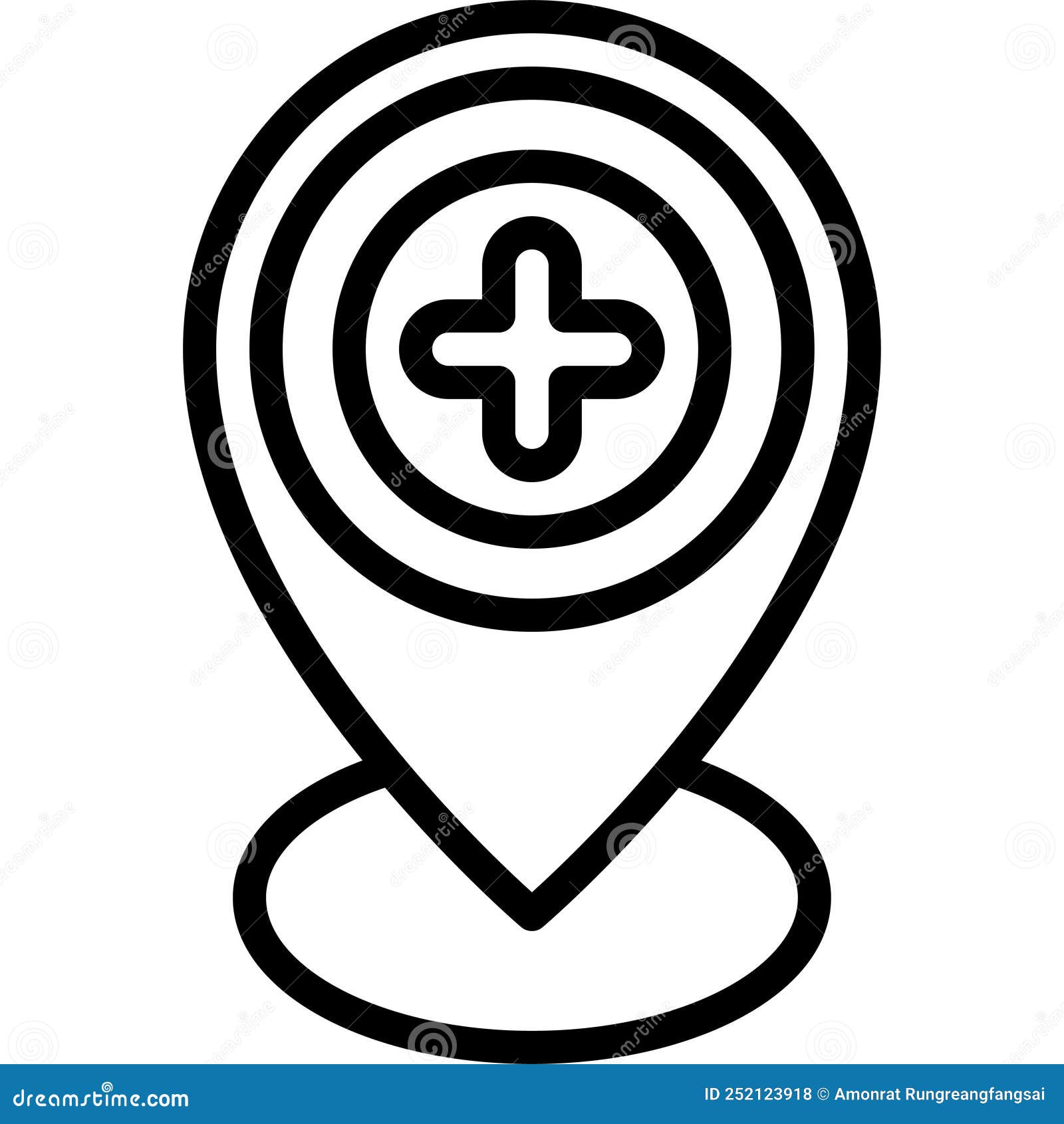 Pin with Cross Sign Icon, Location Map and Navigation Vector Stock ...