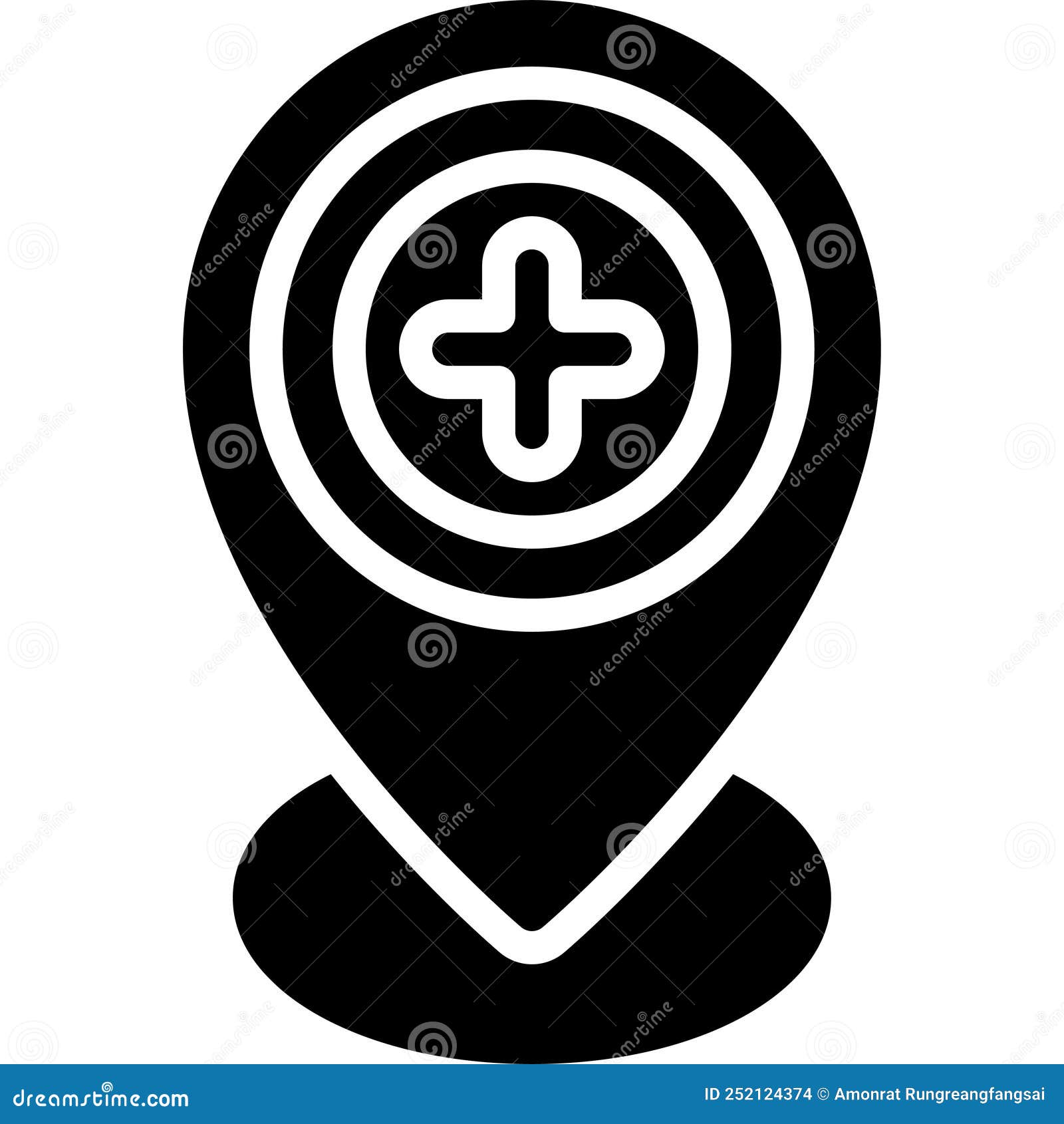 Pin with Cross Sign Icon, Location Map and Navigation Vector Stock ...
