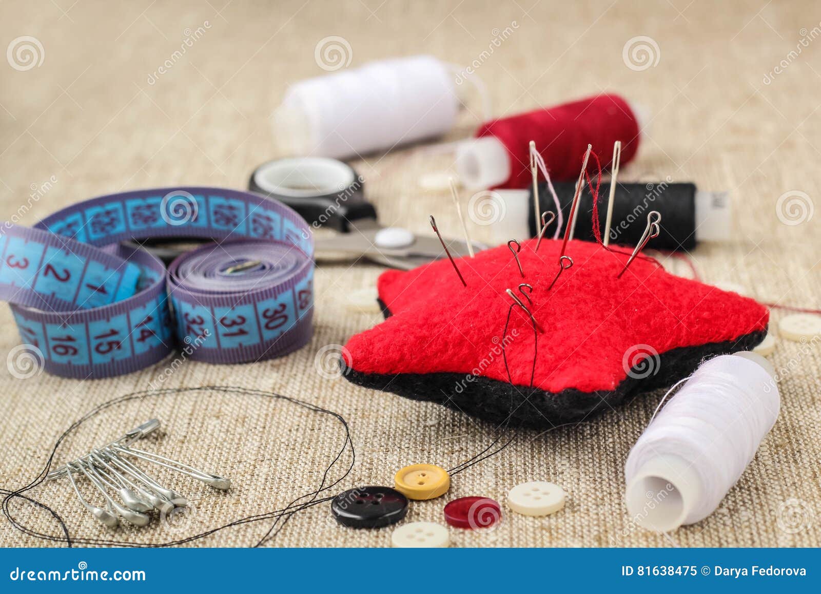Pin Cushion with Needles, Thread Stock Image - Image of fabric, pins ...