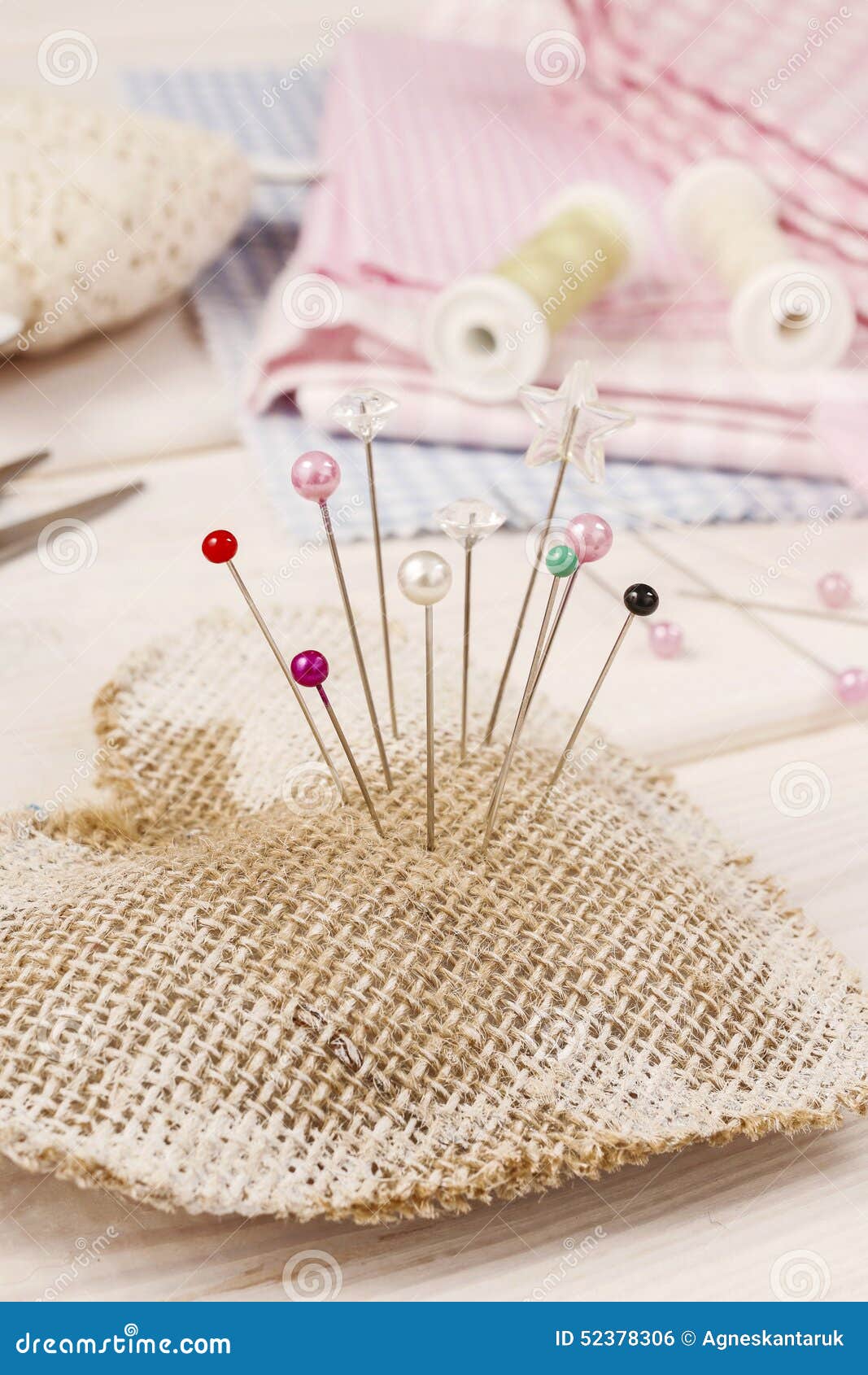 Pin Cushion with Sewing Pins Stock Photo - Image of pink, cloth: 52378306