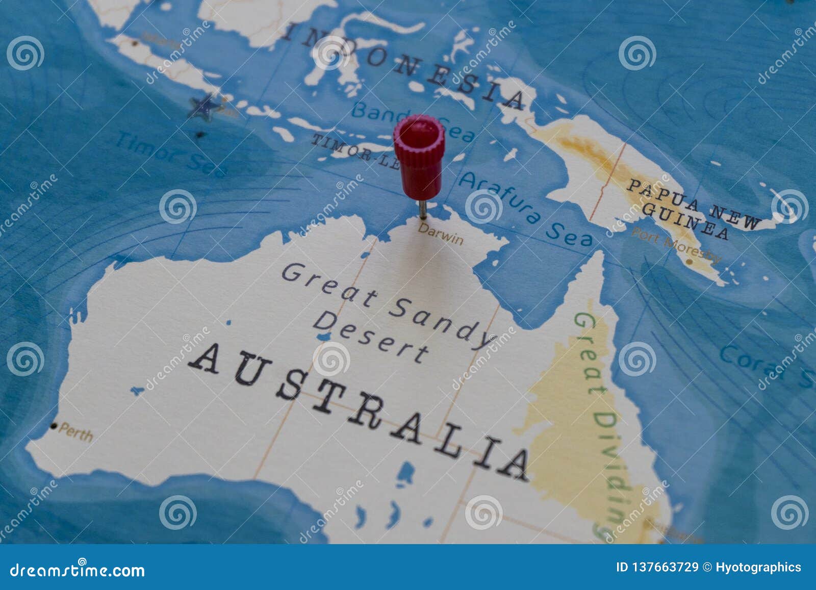 A Pin on Darwin, Australia in the World Map Stock Image - Image of ...