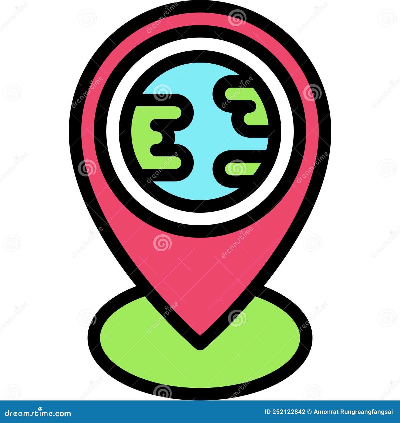 Pin with Earth Sign Icon, Location Map and Navigation Vector Stock ...