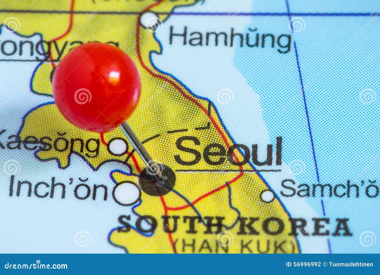 Pin em um mapa de Seoul foto de stock. Imagem de ponto - 56996992