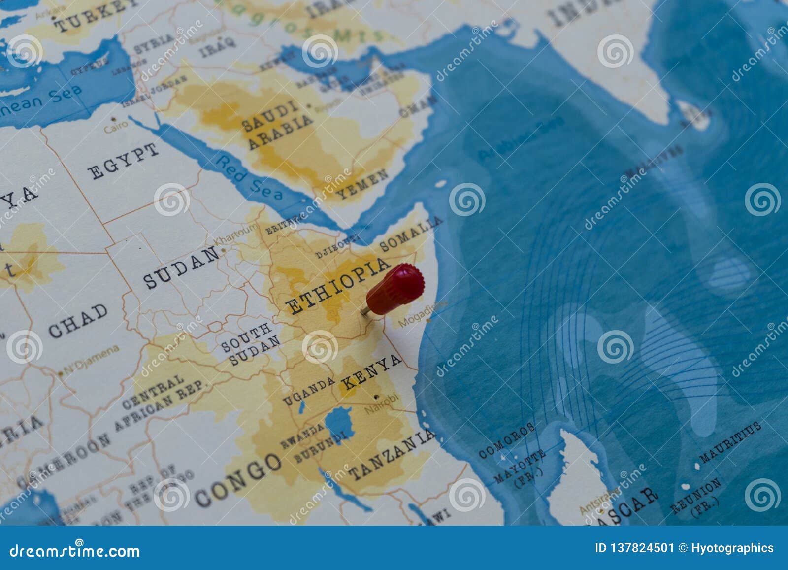A Pin on Ethiopia in the World Map Stock Image - Image of journey ...