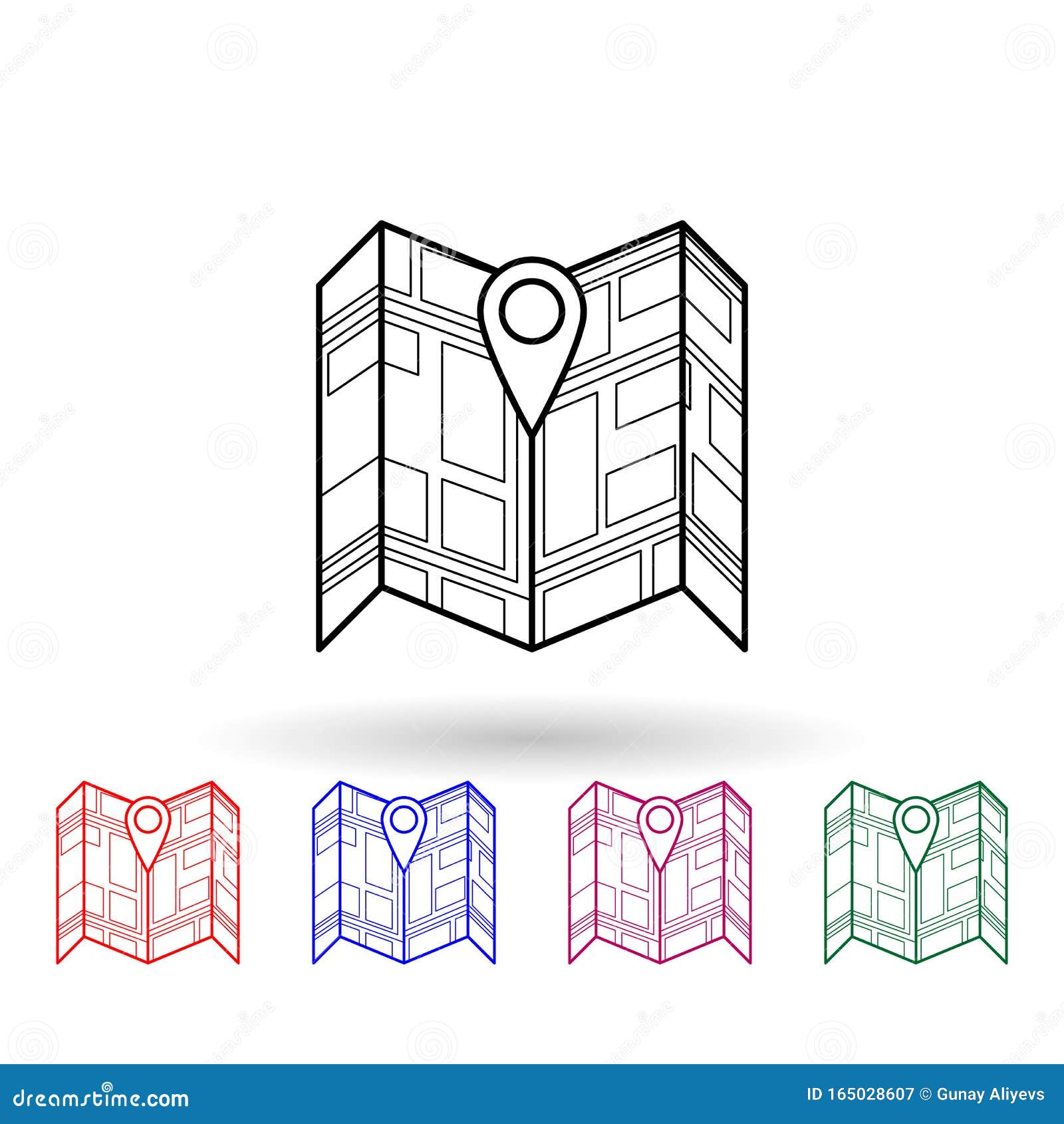 Pin on the Expanded Map Multi Color Icon. Simple Thin Line, Outline Vector of Navigation Icons ...