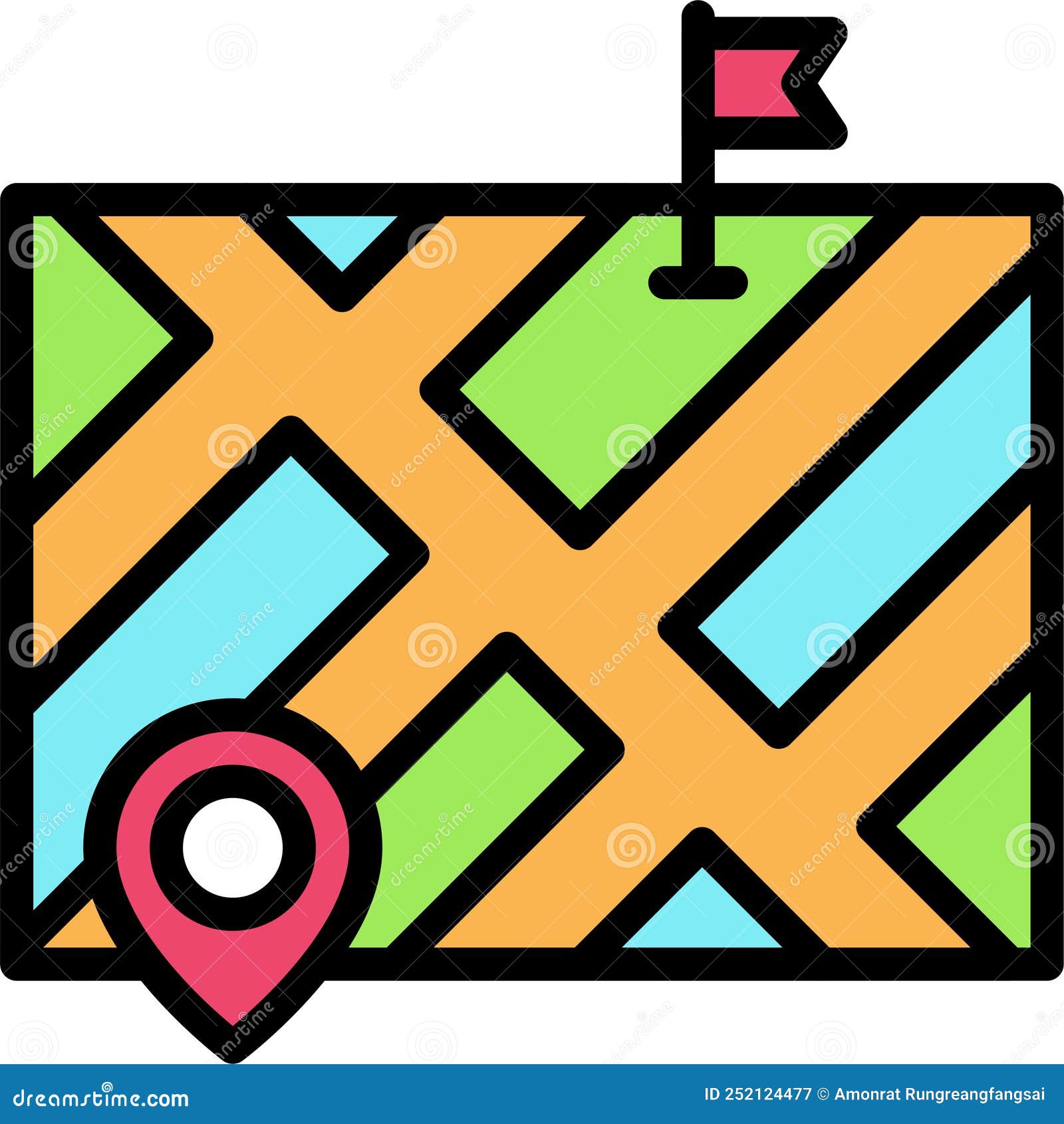 Pin and Flag on Map Icon, Location Map and Navigation Vector Stock ...