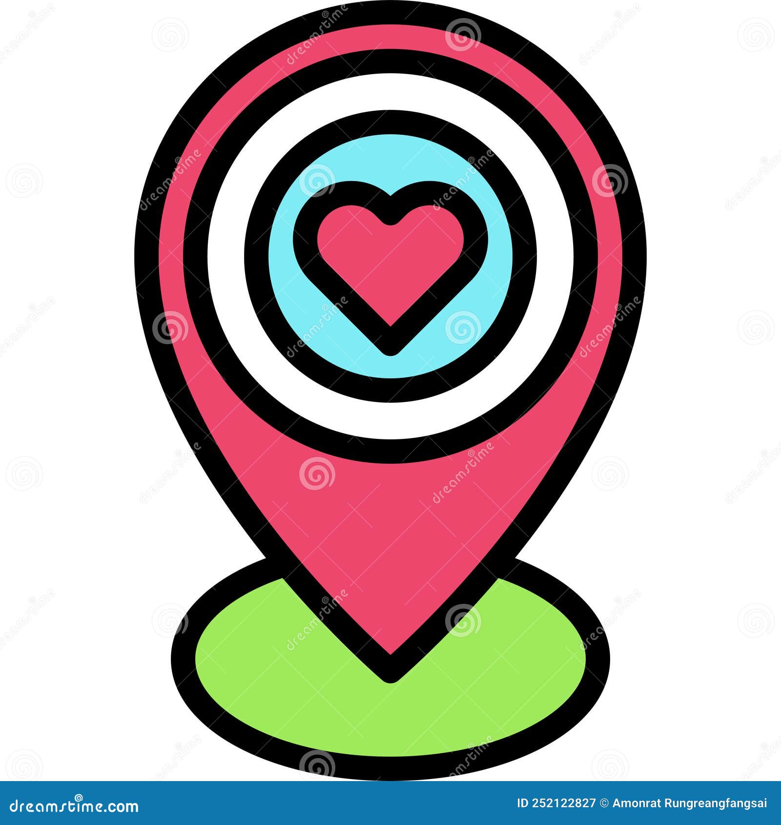 Pin with Heart Sign Icon, Location Map and Navigation Vector Stock ...