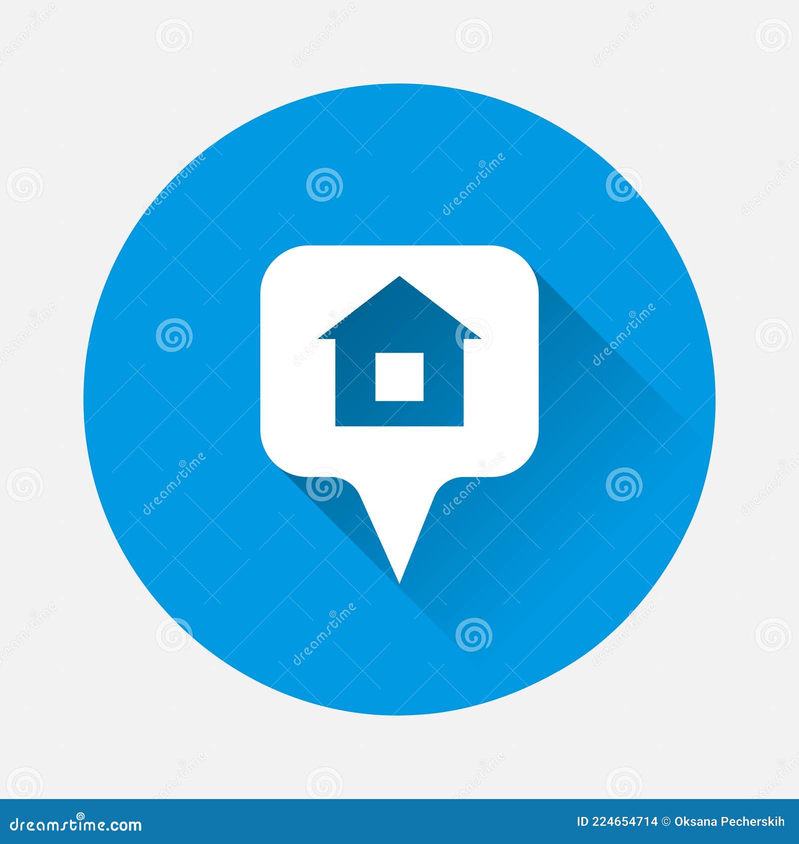 Pin Home Vector Icon on Blue Background. Flat Image with Long Shadow ...