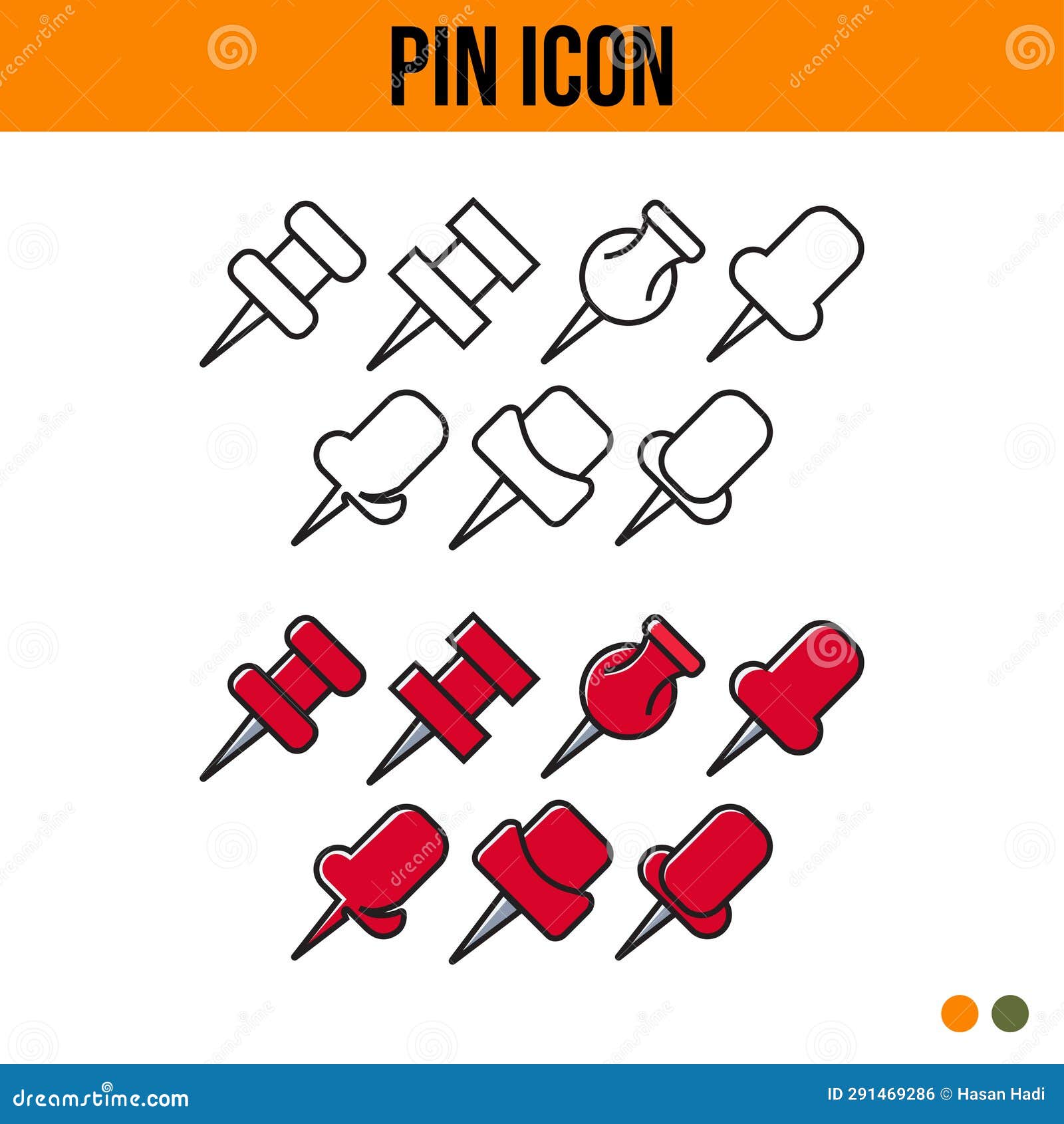 Pin Icon Design Set with Line and Expand Color Stock Vector ...