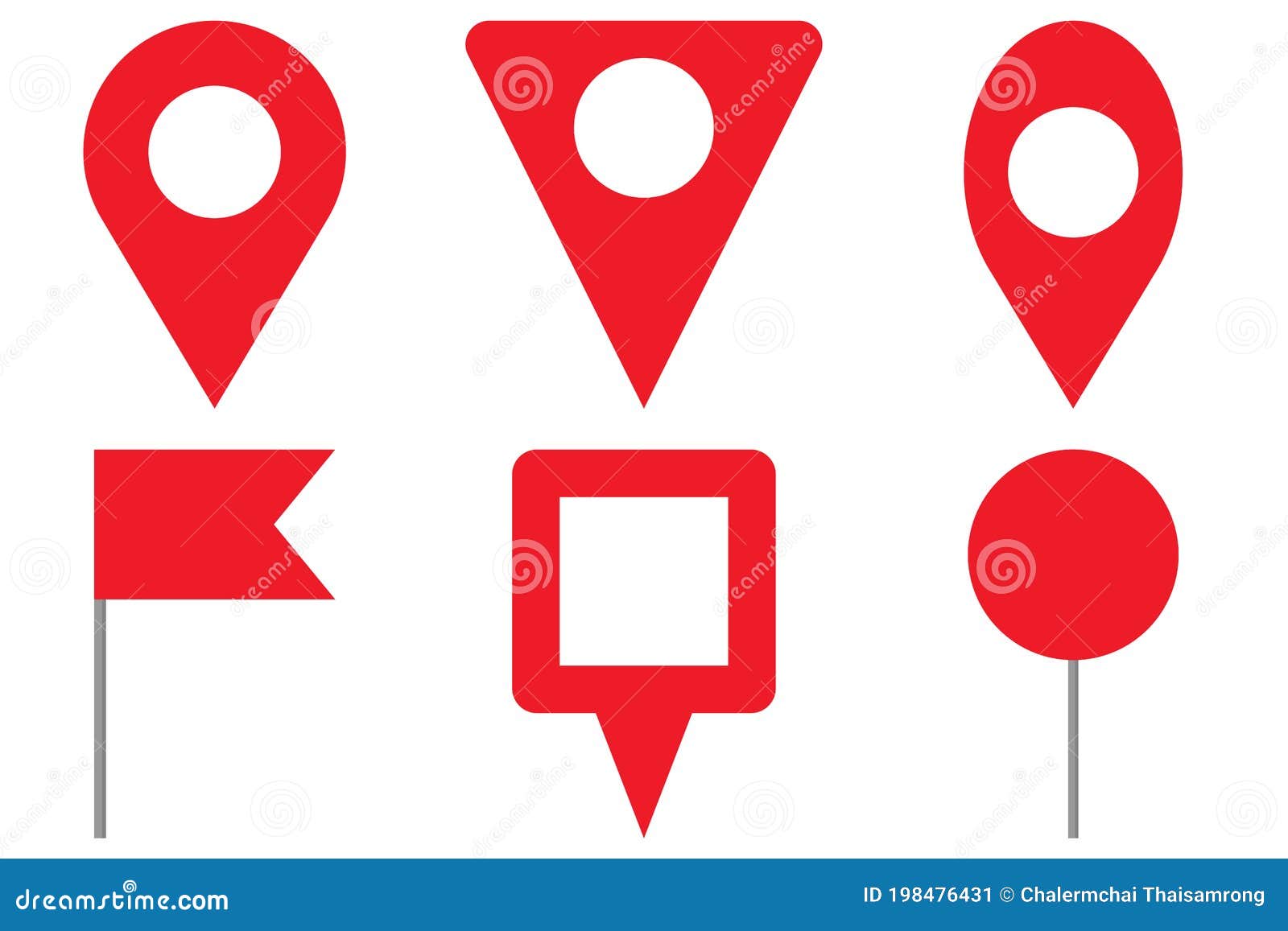 Pin Icon Set.Red Map Pin Symbol Stock Vector - Illustration of flat ...