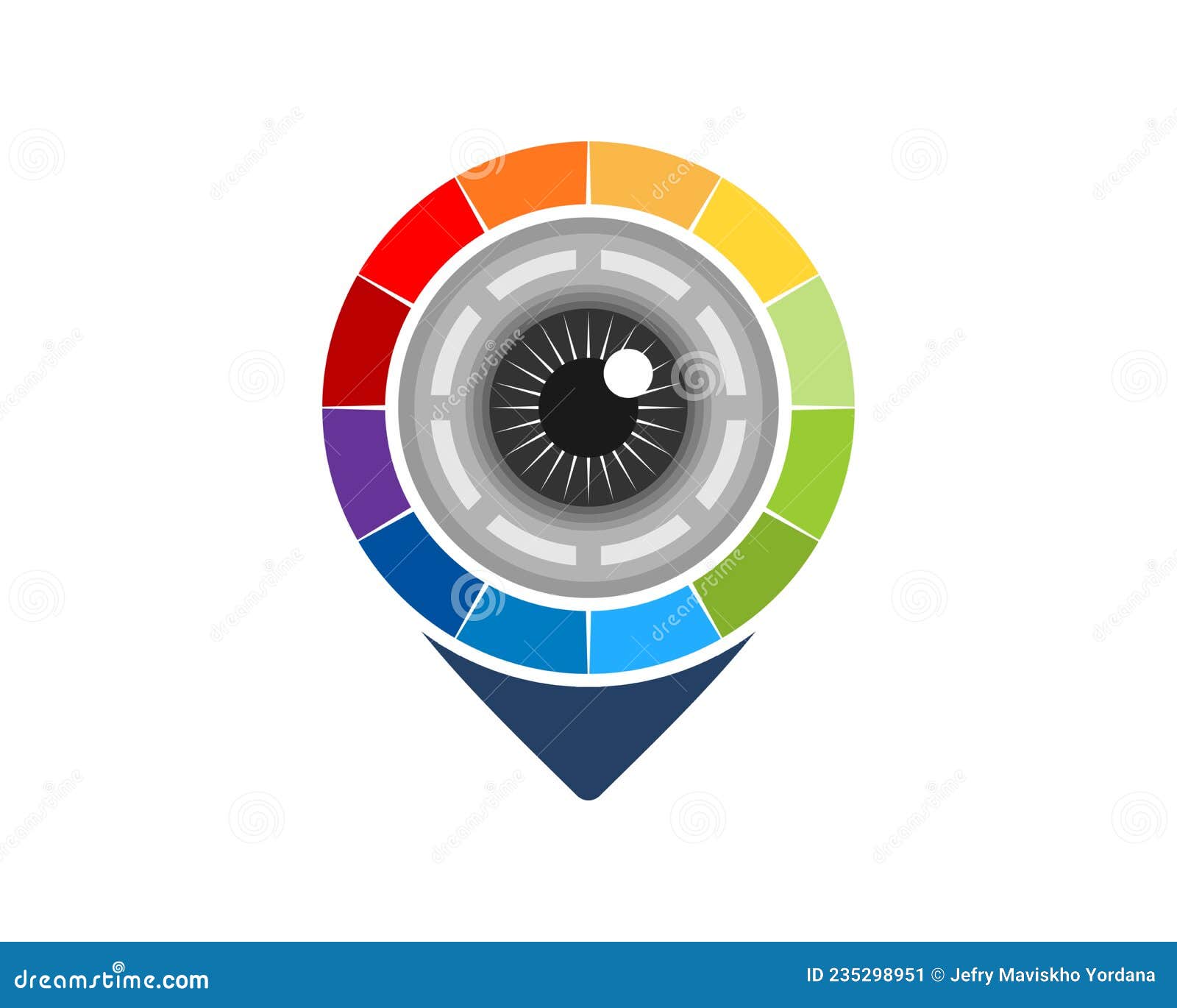 Pin Location with Circle Rainbow Shape and Lens Camera Inside Stock ...