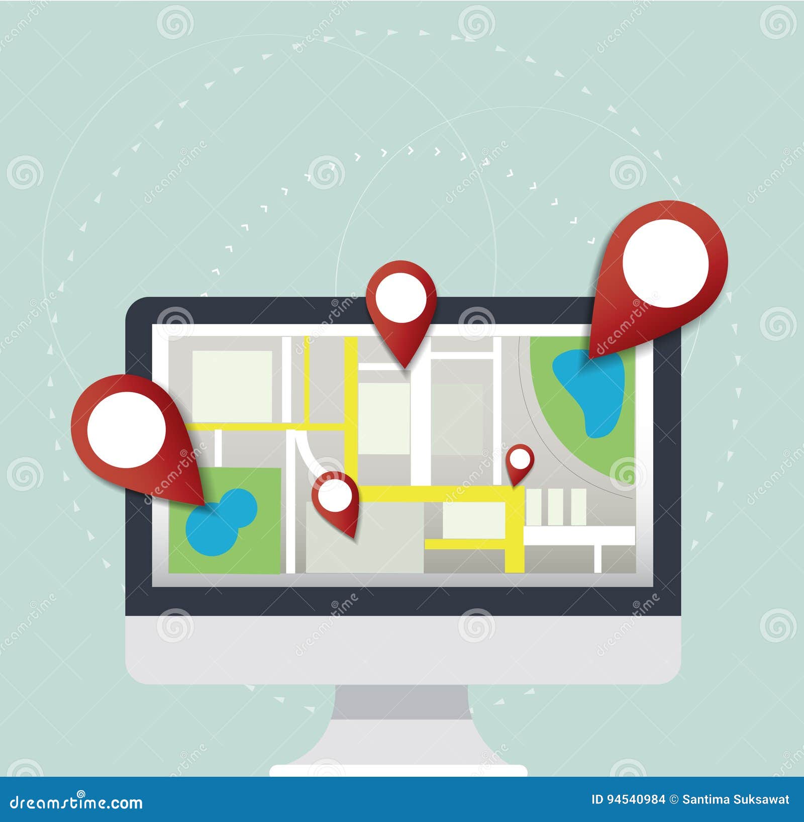 Pin Location Icon and Map on Computer Vector, the Concept of Travel ...
