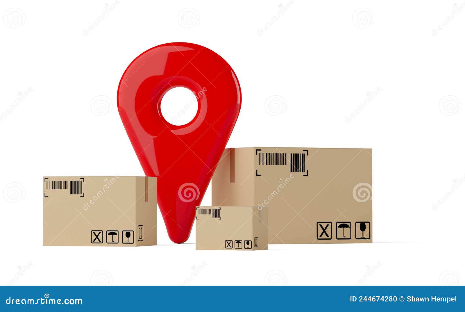 Pin Location Tracking Marker In Group Of Different Cardboard Boxes Or ...