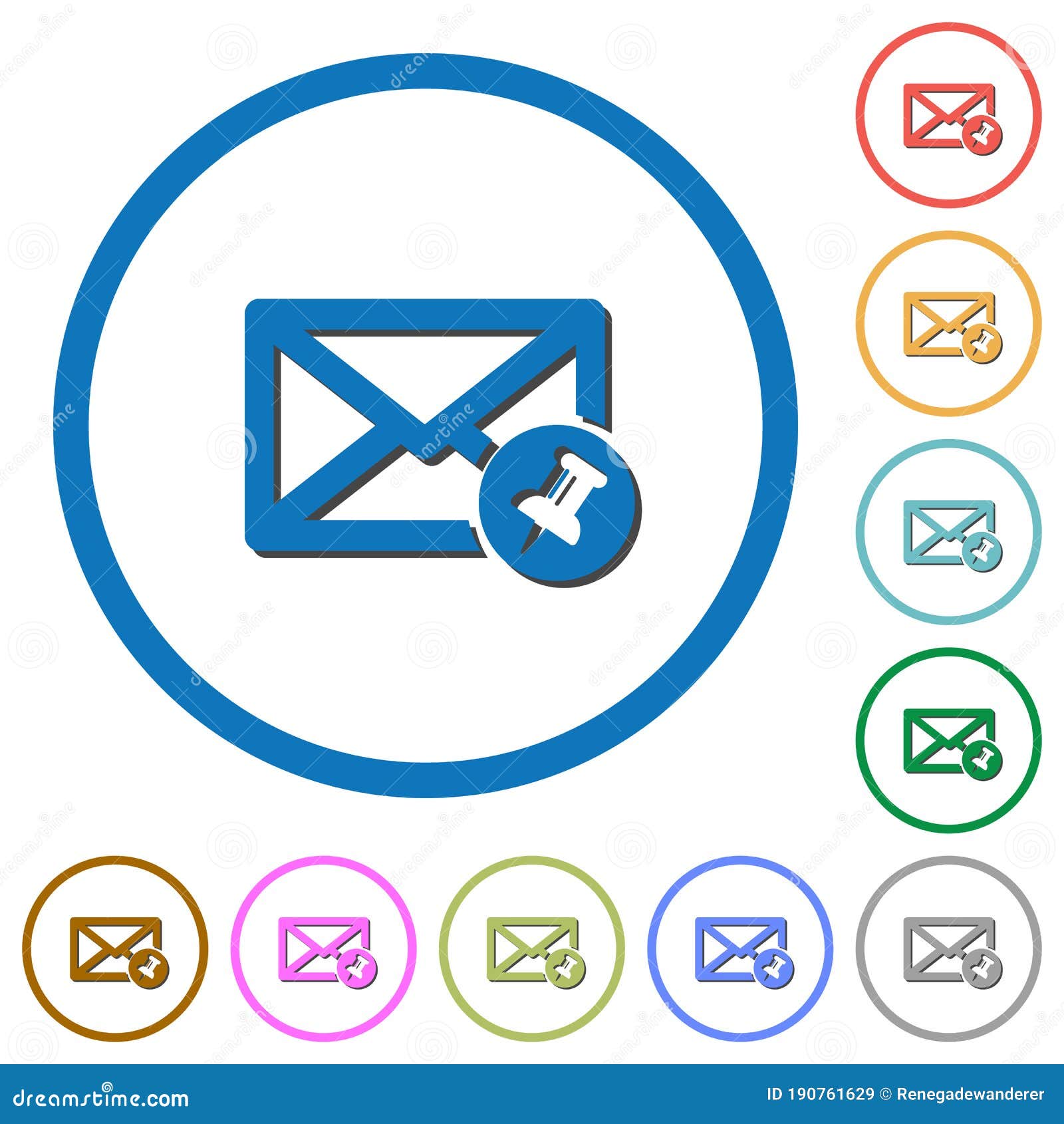 Pin Mail Icons with Shadows and Outlines Stock Vector - Illustration of ...