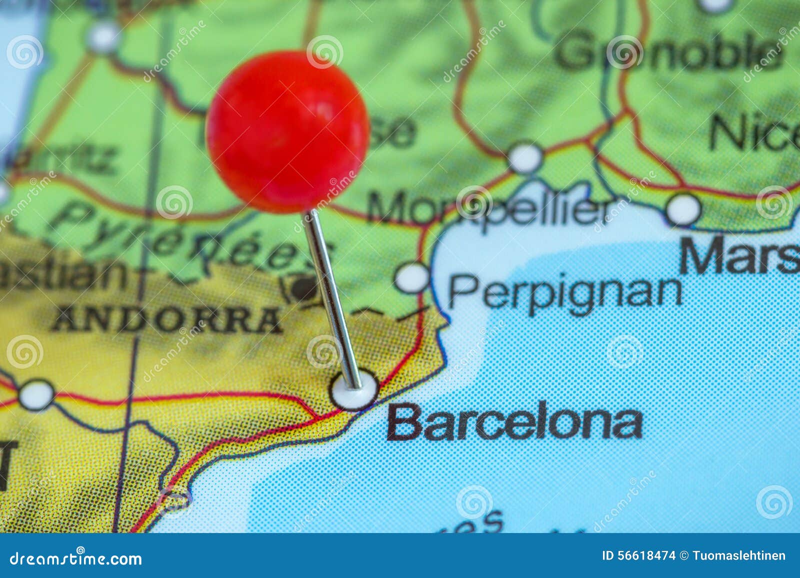 Pin on a map of Barcelona stock photo. Image of closeup - 56618474