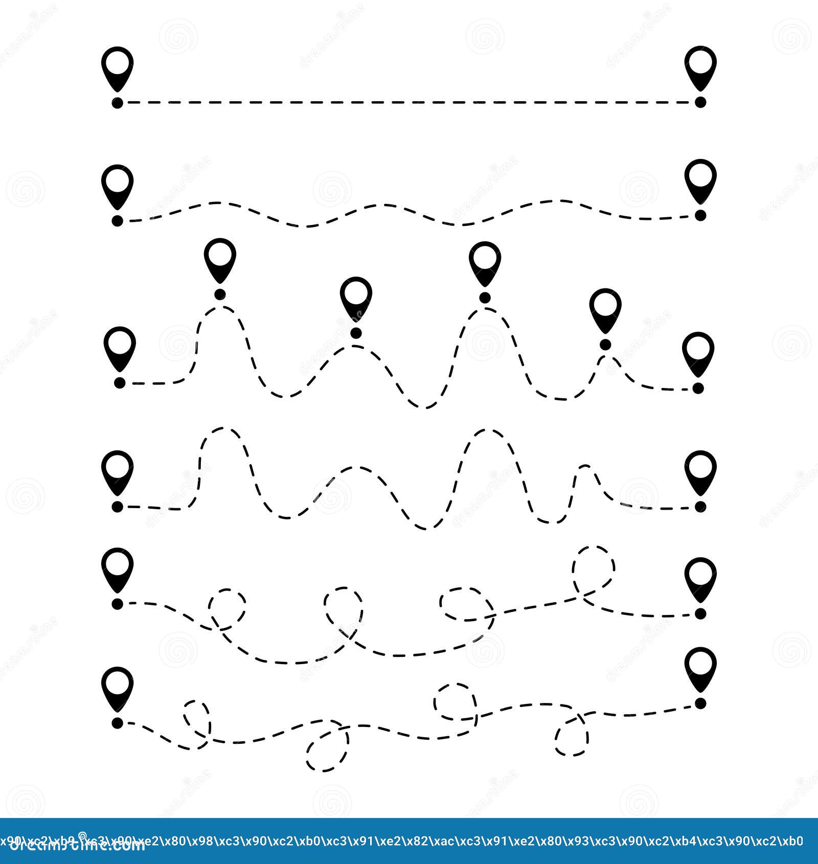 Pin Map Dotted Line Route Set Stock Illustration - Illustration of ...
