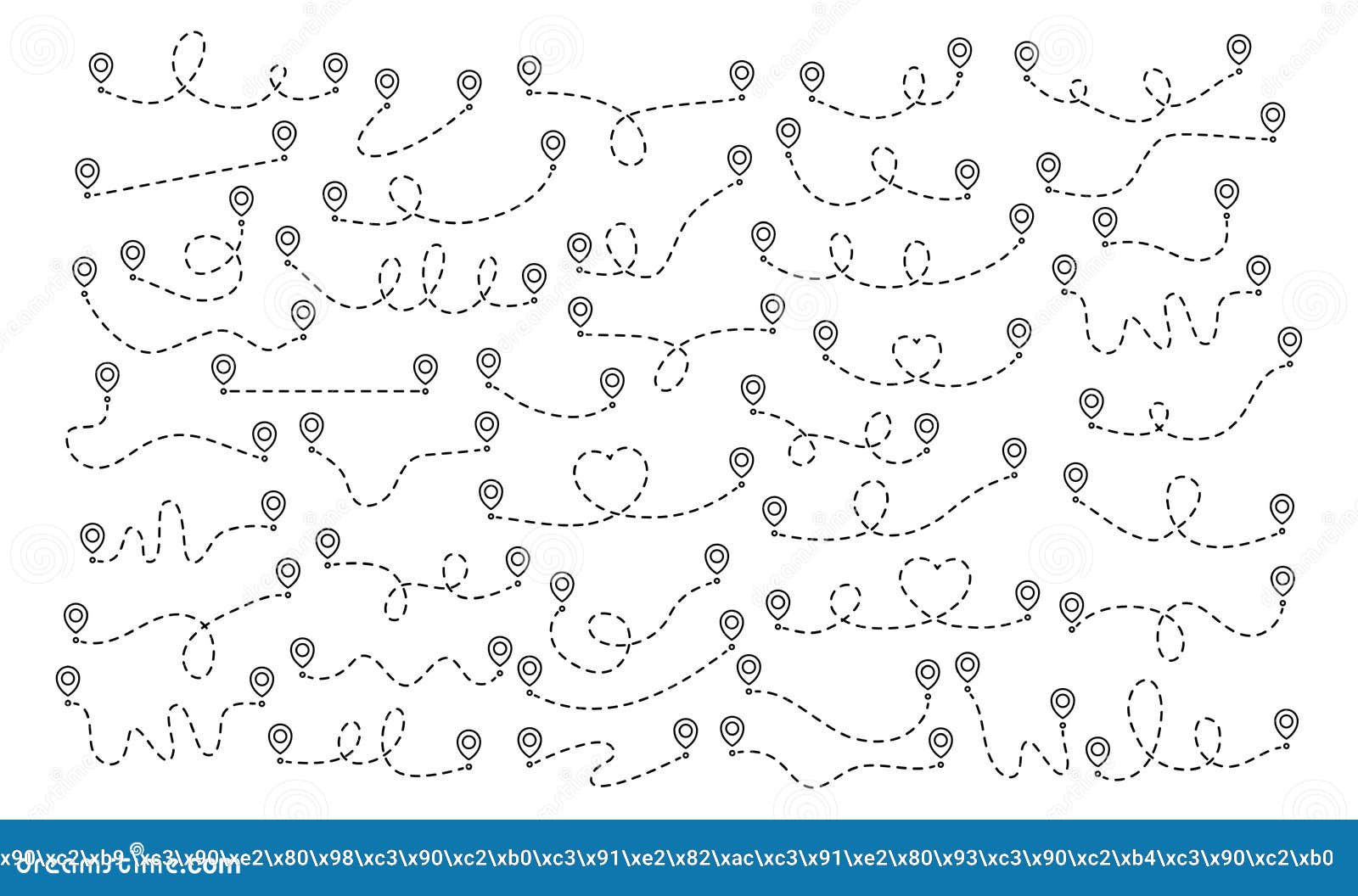 Pin Map Dotted Line Route Set Stock Illustration - Illustration of ...