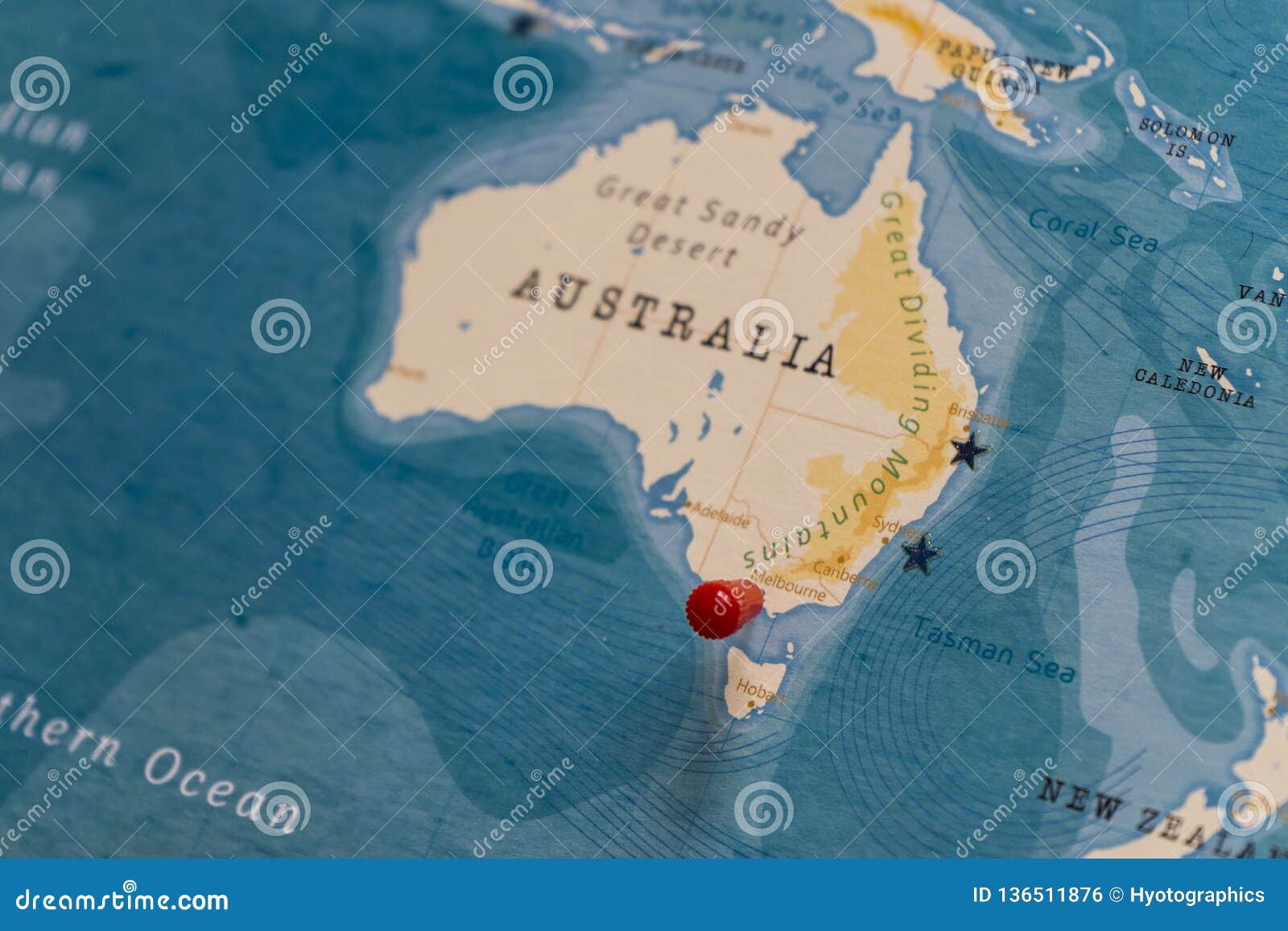 A Pin on Melbourne, Australia in the World Map Stock Photo - Image of ...