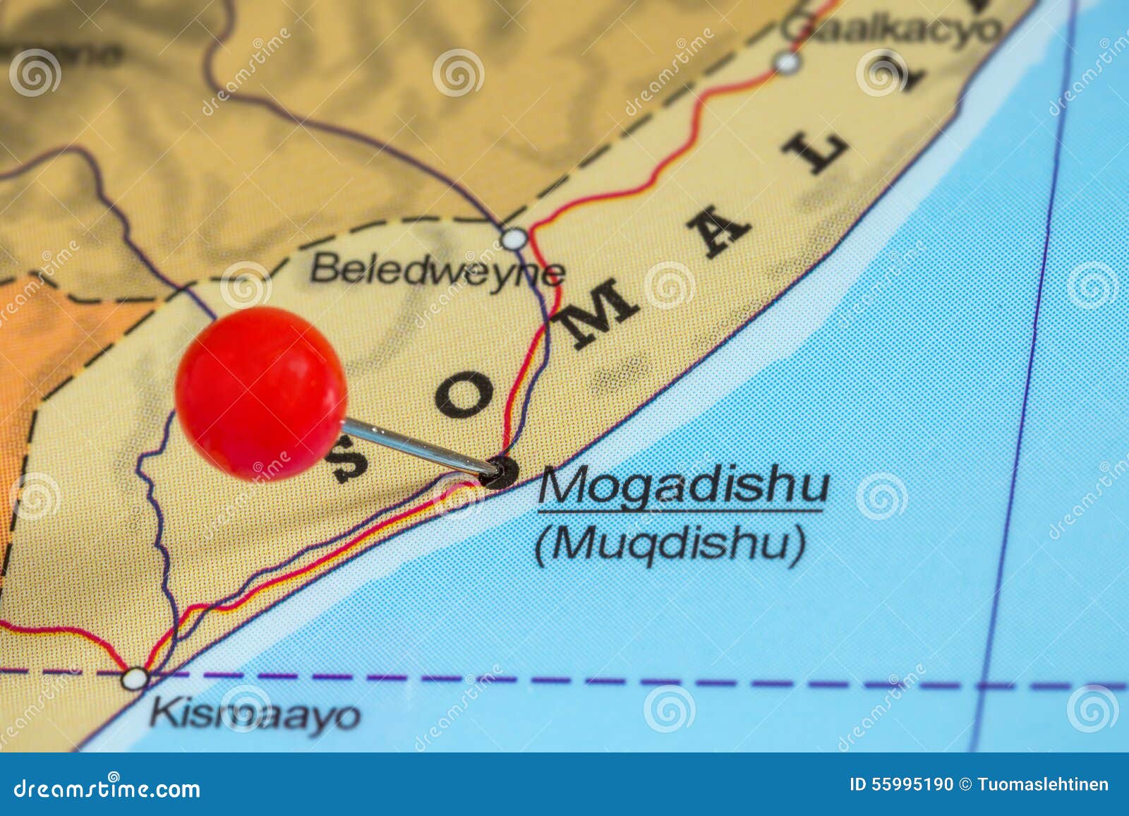 Pin on a map of Mogadishu stock photo. Image of point - 55995190