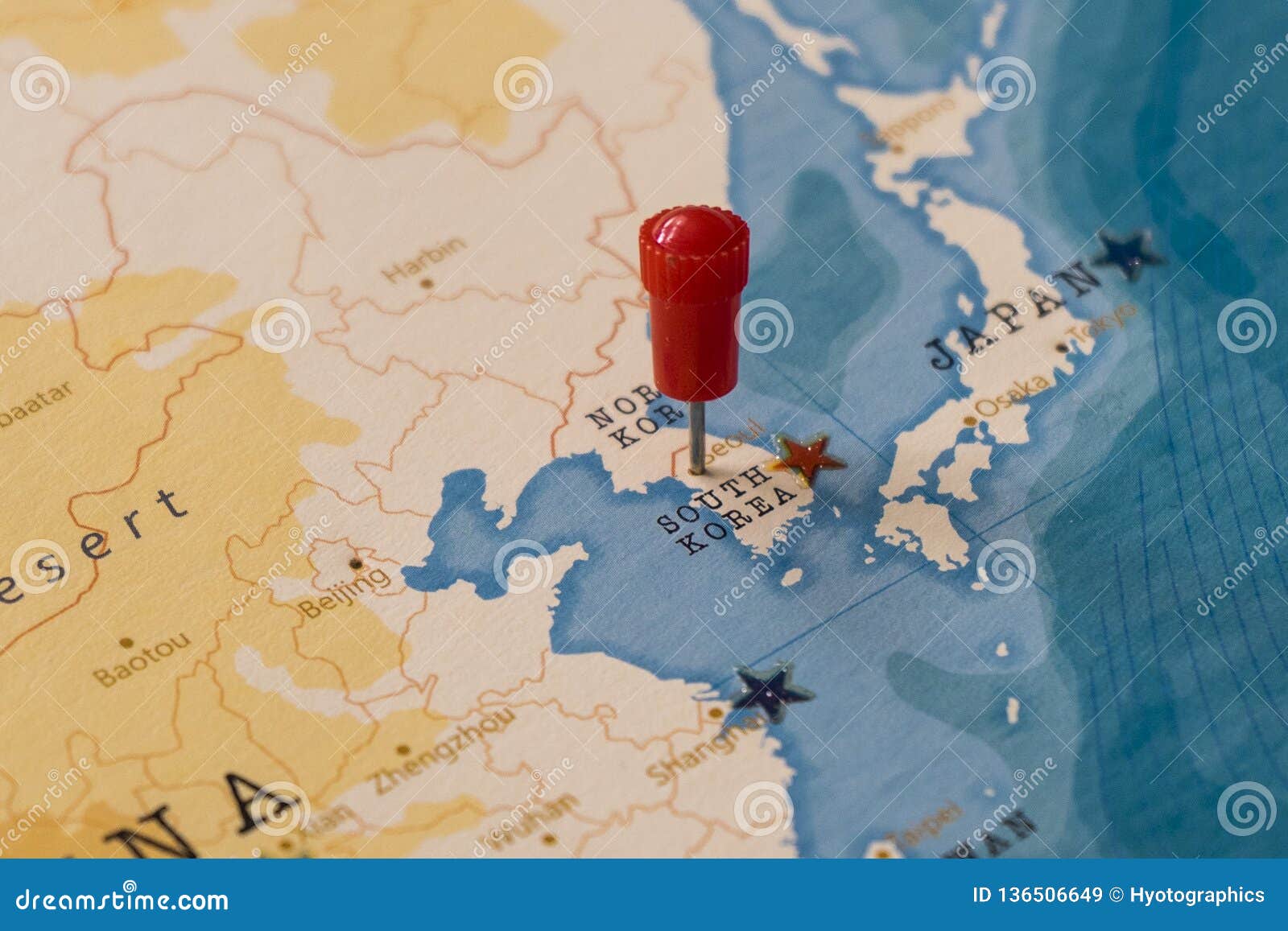 A Pin on Seoul, South Korea in the World Map Stock Image - Image of ...
