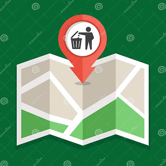 Pin and map trash can stock vector. Illustration of nature - 92001768