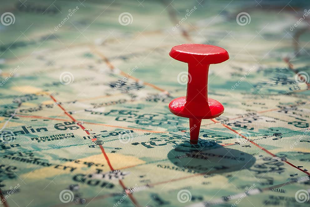 Pin Marks Location on Map, Setting Course for Adventure Stock ...