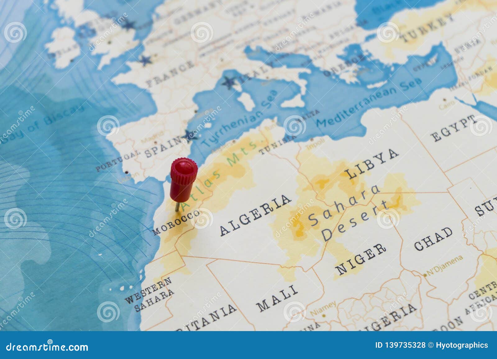 A Pin on Morocco in the World Map Stock Photo - Image of global ...