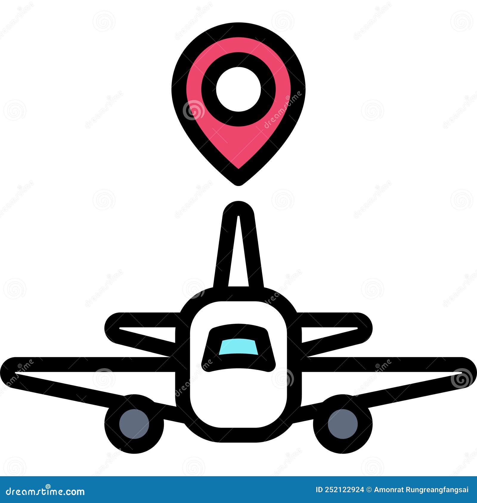 Pin with Plane Icon, Location Map and Navigation Vector Stock Vector ...