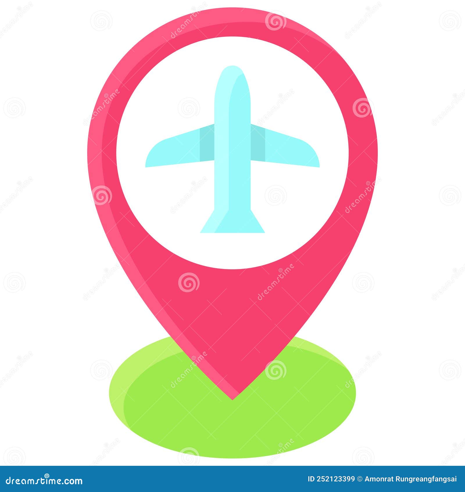 Pin with Plane Sign Icon, Location Map and Navigation Vector Stock ...