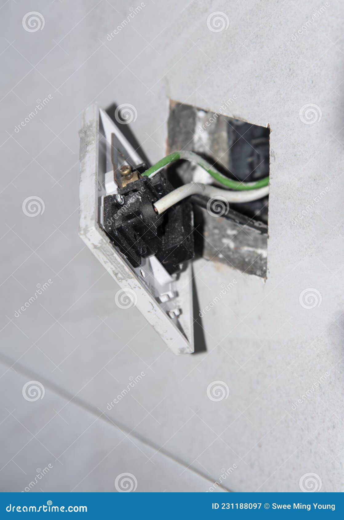 3-pin Plug Socket Adapter Hanging Out from the Wall Stock Image - Image ...