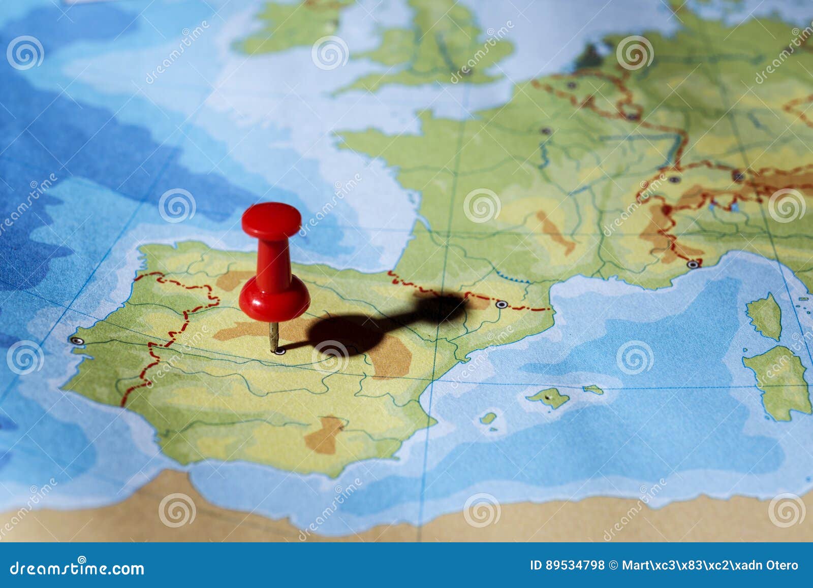 Pin pointing Madrid stock photo. Image of cartography - 89534798
